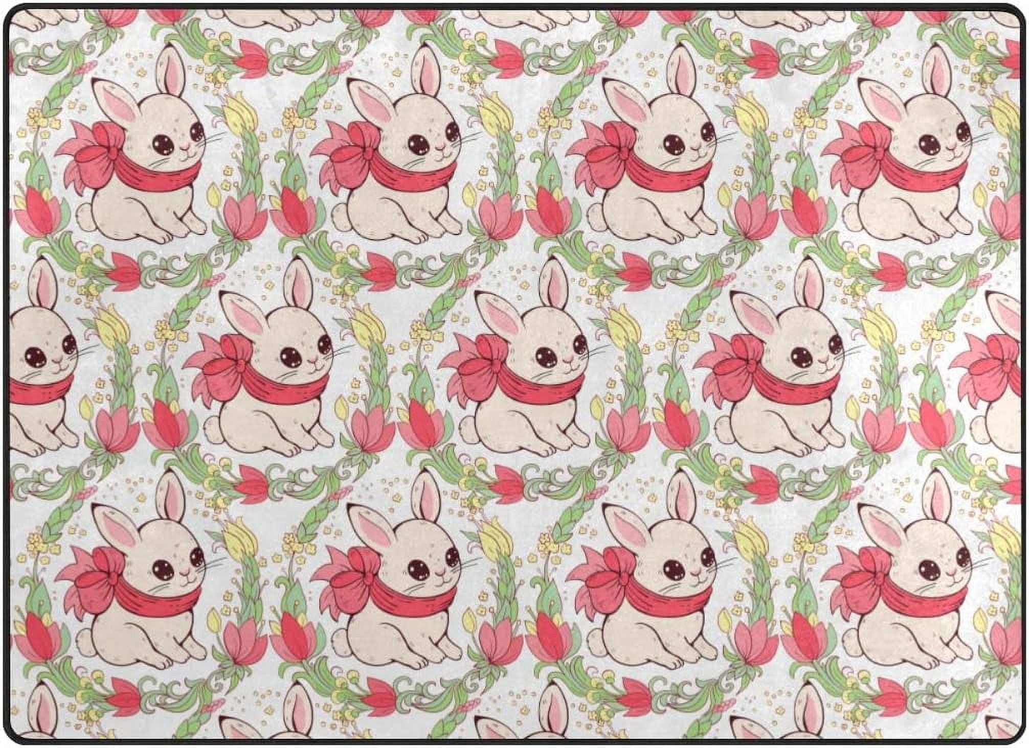 Coolnut Lightweight Soft Area Rugs, 80x58 inchEaster Bunny with Flower ...