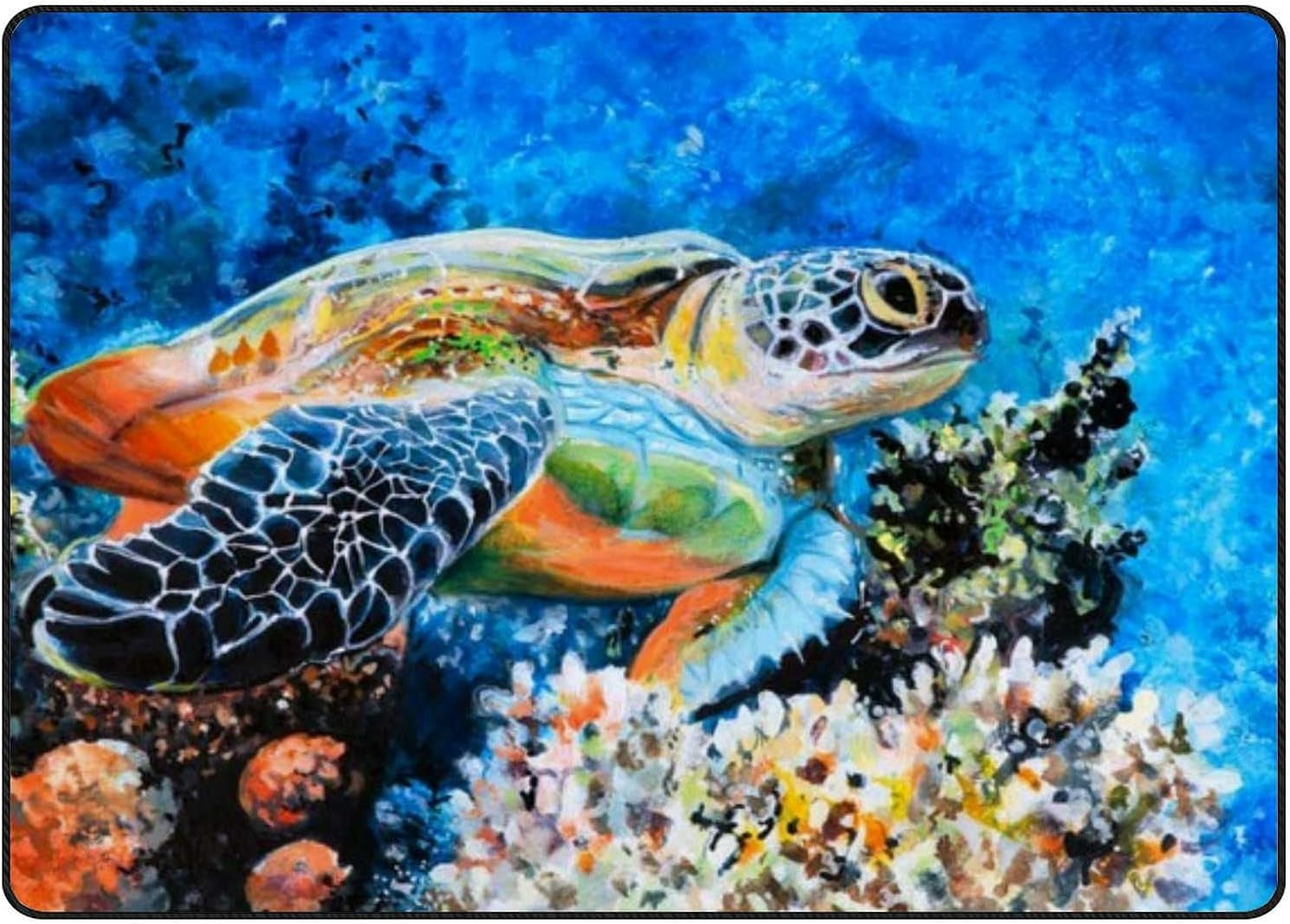 Coolnut Lightweight Soft Area Rugs Sea Turtle Swims Among Corrals Floor ...