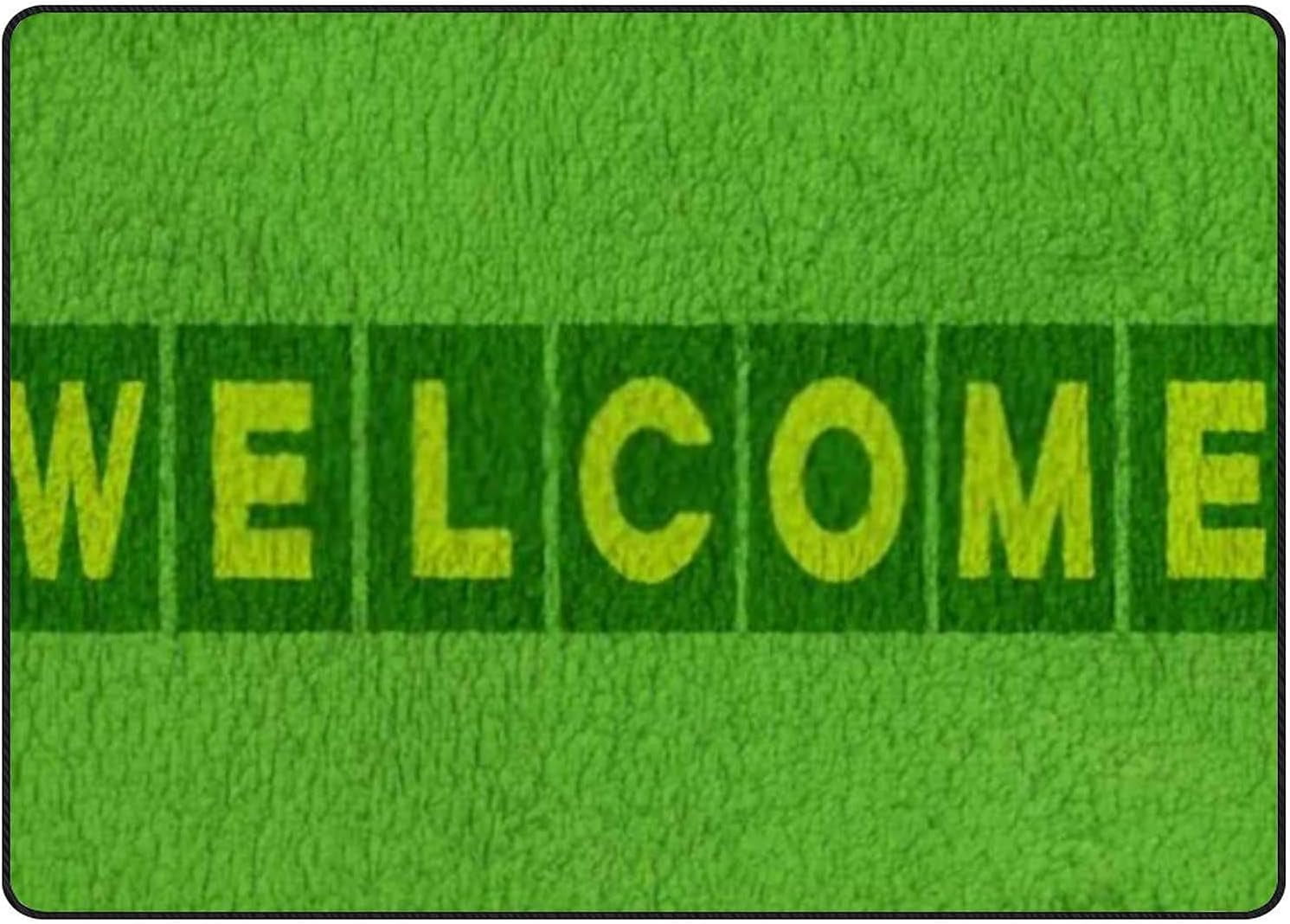 Coolnut Lightweight Soft Area Rugs Welcome on Green Floor Carpet Mat ...