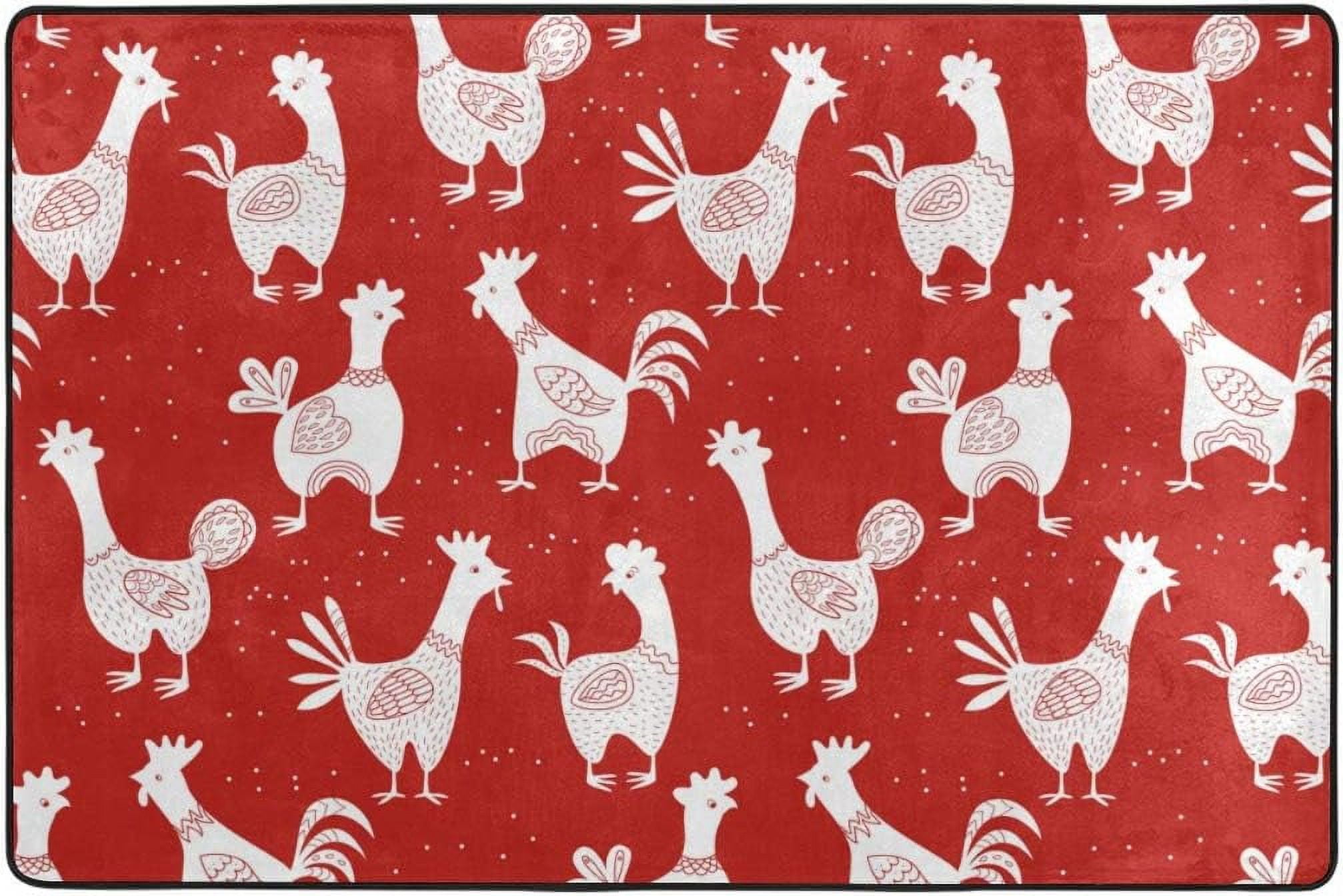 Coolnut Lightweight Soft Area Rugs White Roosters On Red Floor Mat for ...
