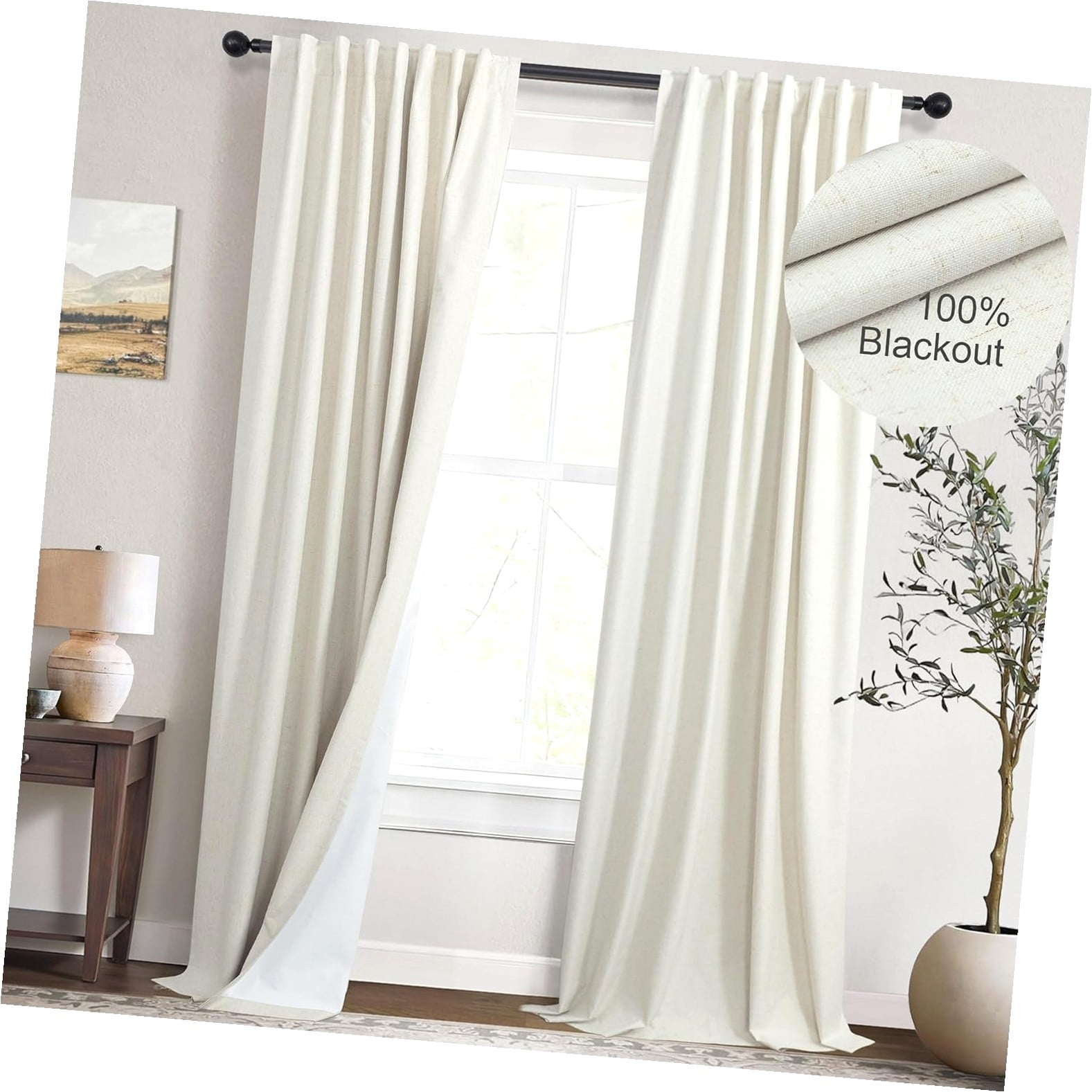 Coolnut Linen Extra Long Drapes 132 Inch Curtains for Bedroom 2 Panel ...