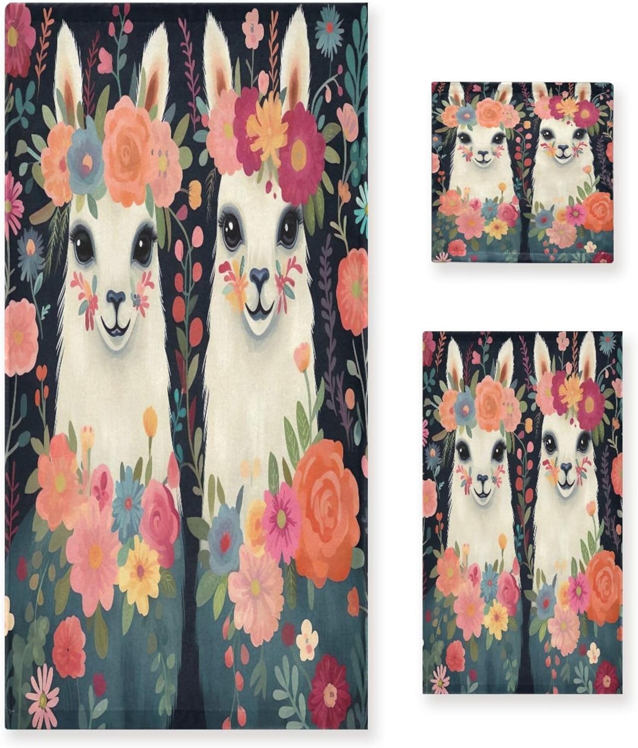 Coolnut Llama Bathroom Towel Set of 3 with Hand Towel, Wash Cloths ...