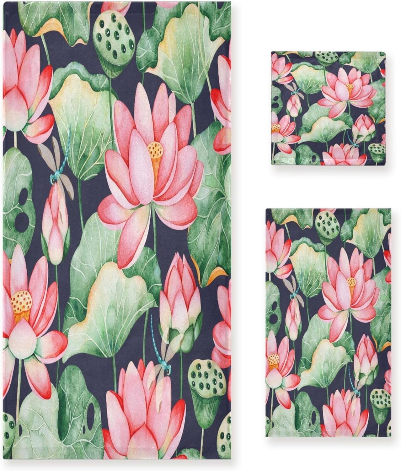 Coolnut Lotus Bathroom Towel Set of 3 with Hand Towel, Wash Cloths ...