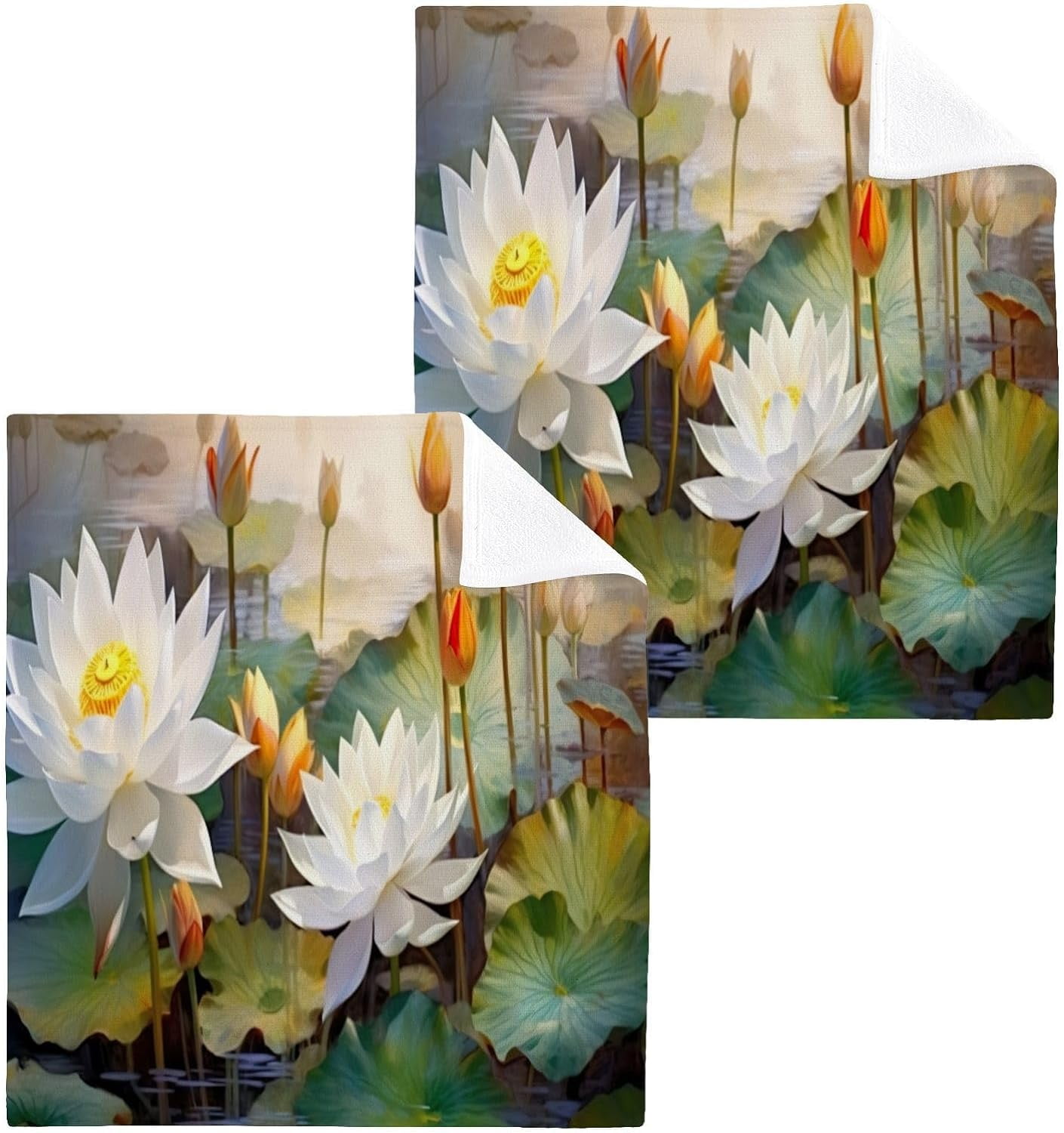 Coolnut Lotus Flower Washcloths Set of 2-12 x 12 inch Pure Cotton Wash ...