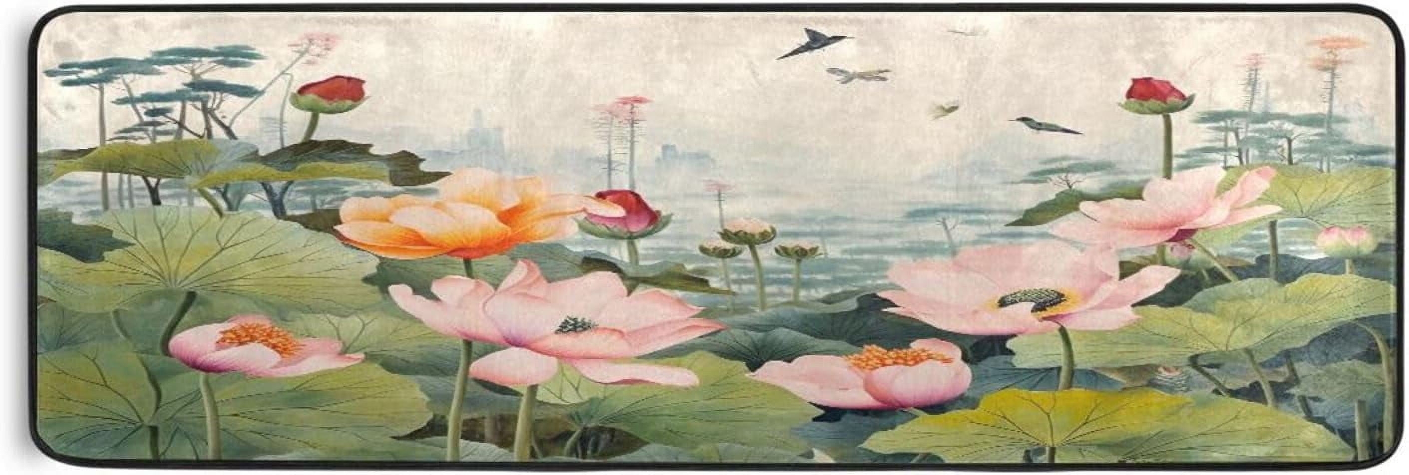 Coolnut Lotus Flowers Garden Area Rug - 2' x 6' Washable Runner Rugs ...