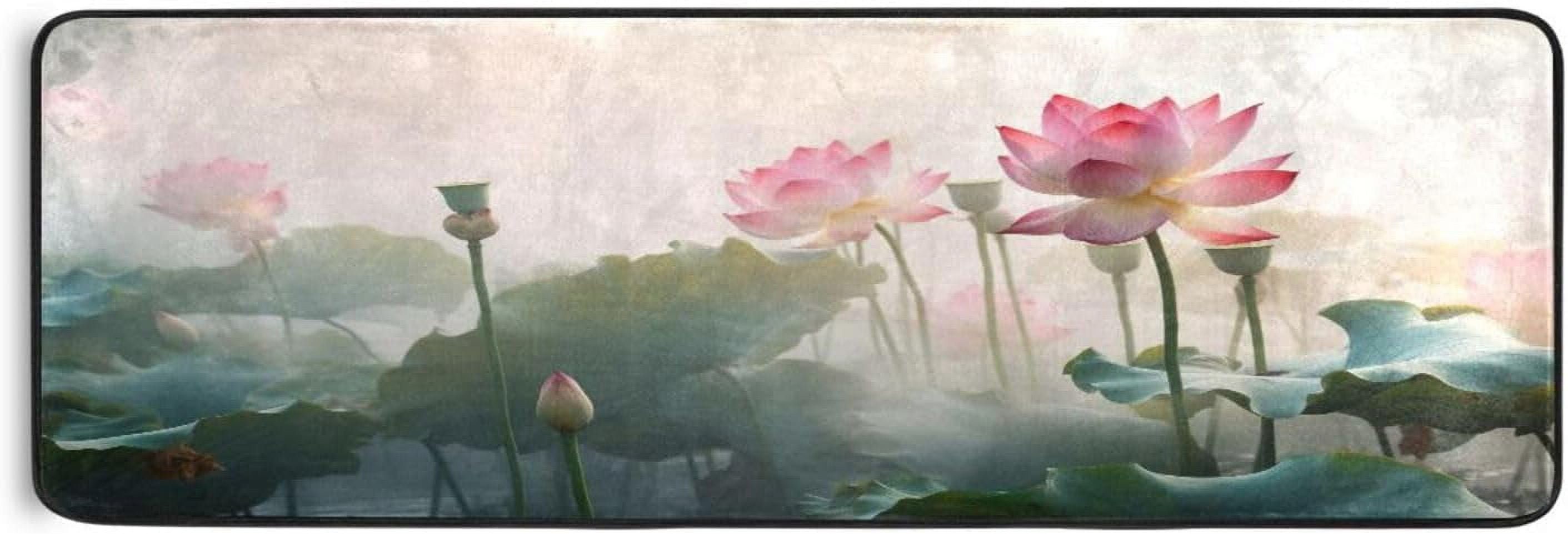 Coolnut Lotus Plants Area Rug - 2' x 6' Washable Runner Rugs with ...
