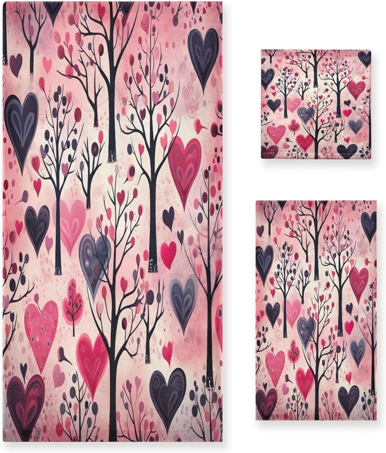 Coolnut Love Tree Bathroom Towel Set Absorbent Soft 3-Piece Bath Towel ...