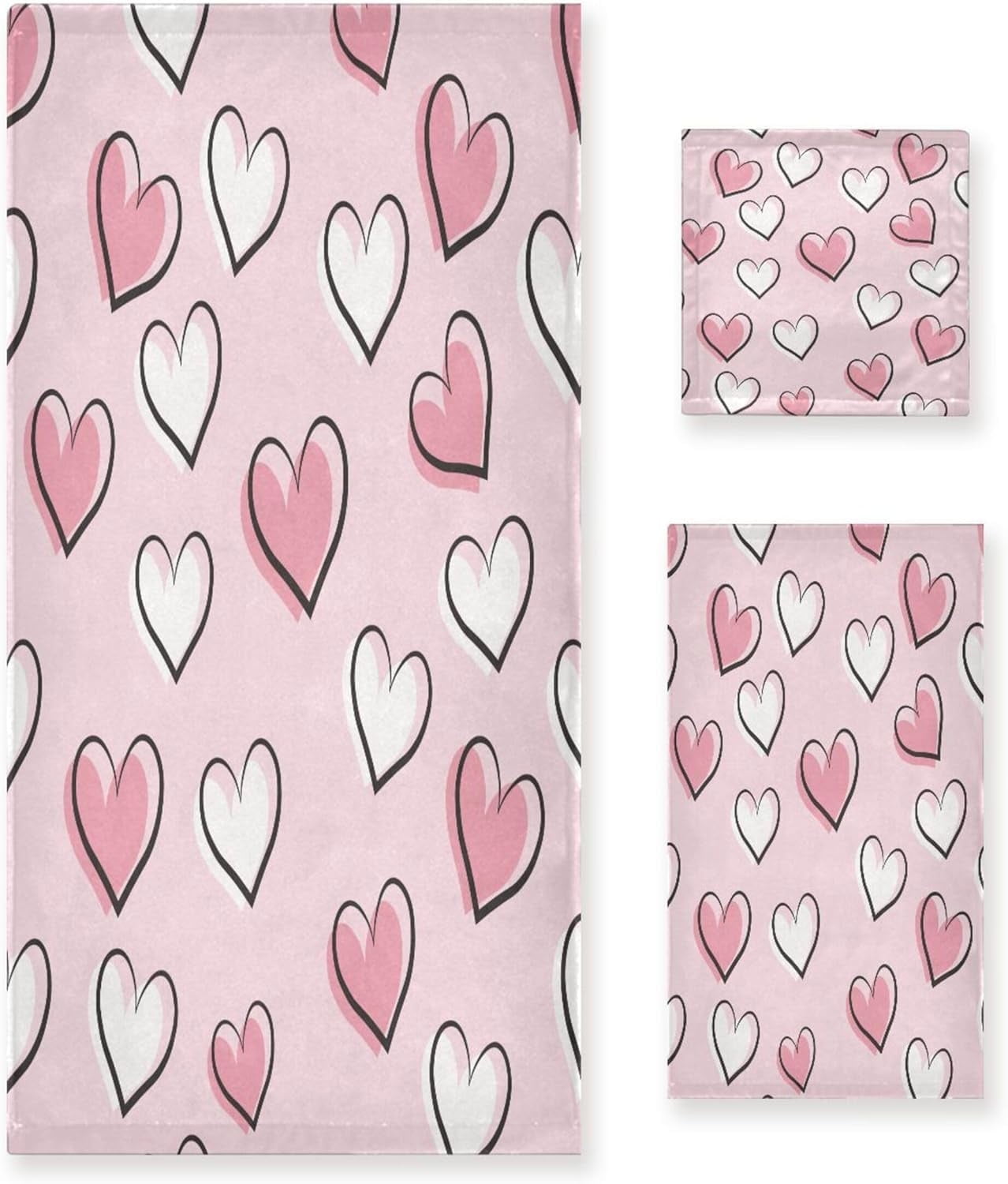 Coolnut Lovely Hearts Bathroom Towel Set of 3 with Hand Towel, Wash ...