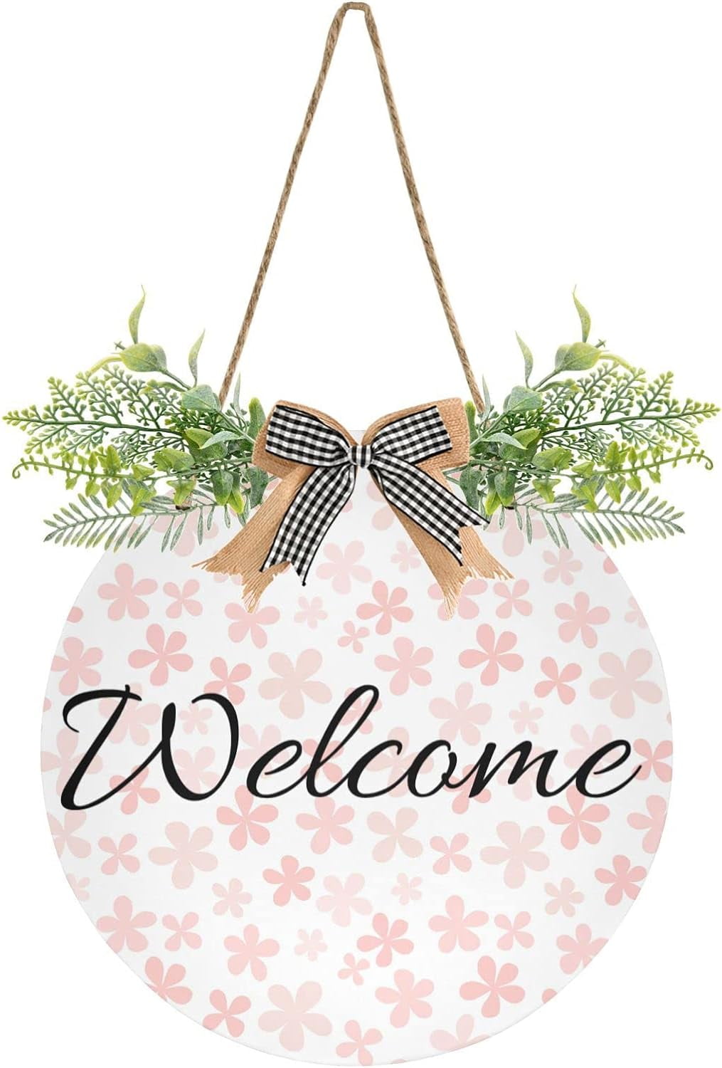 Coolnut Lovely Pink Flowers Welcome Sign for Front Door, Round Sign ...