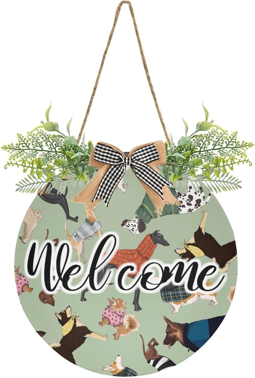 Coolnut Lovely Sweet Dog Front Door Round, Hanging Welcome Sign, Front ...