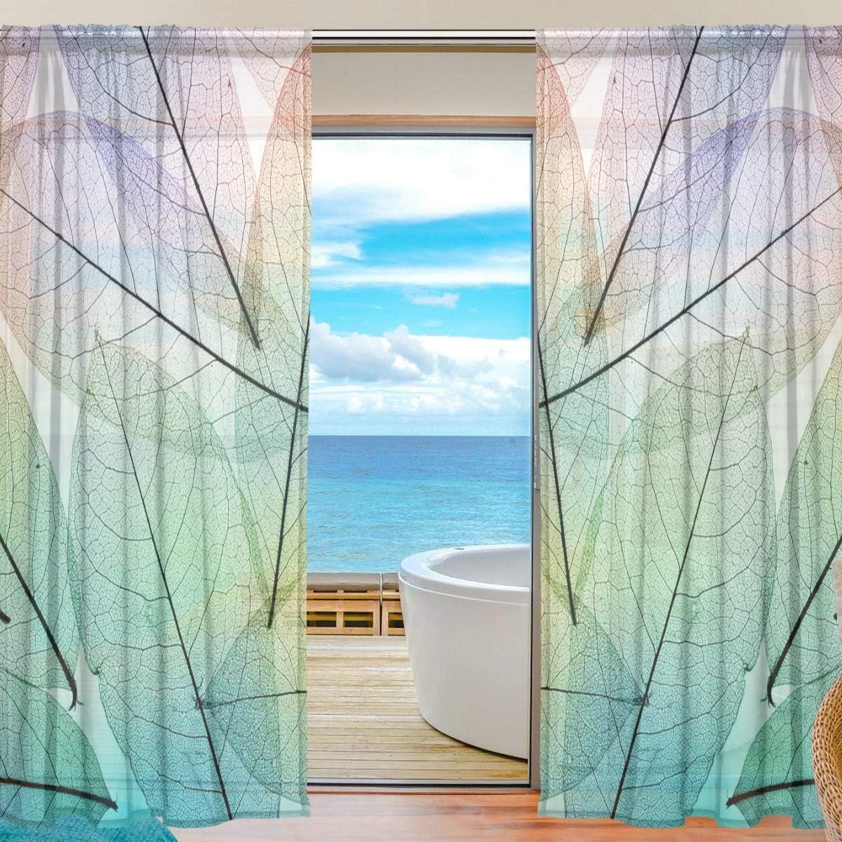 Coolnut Macro Leaves Background Semi Sheer Curtains Window Voile Drapes ...