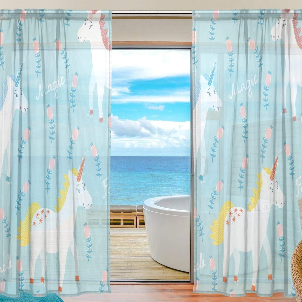 Coolnut Magic Unicorns Plants Semi Sheer Curtains Window Voile Drapes ...