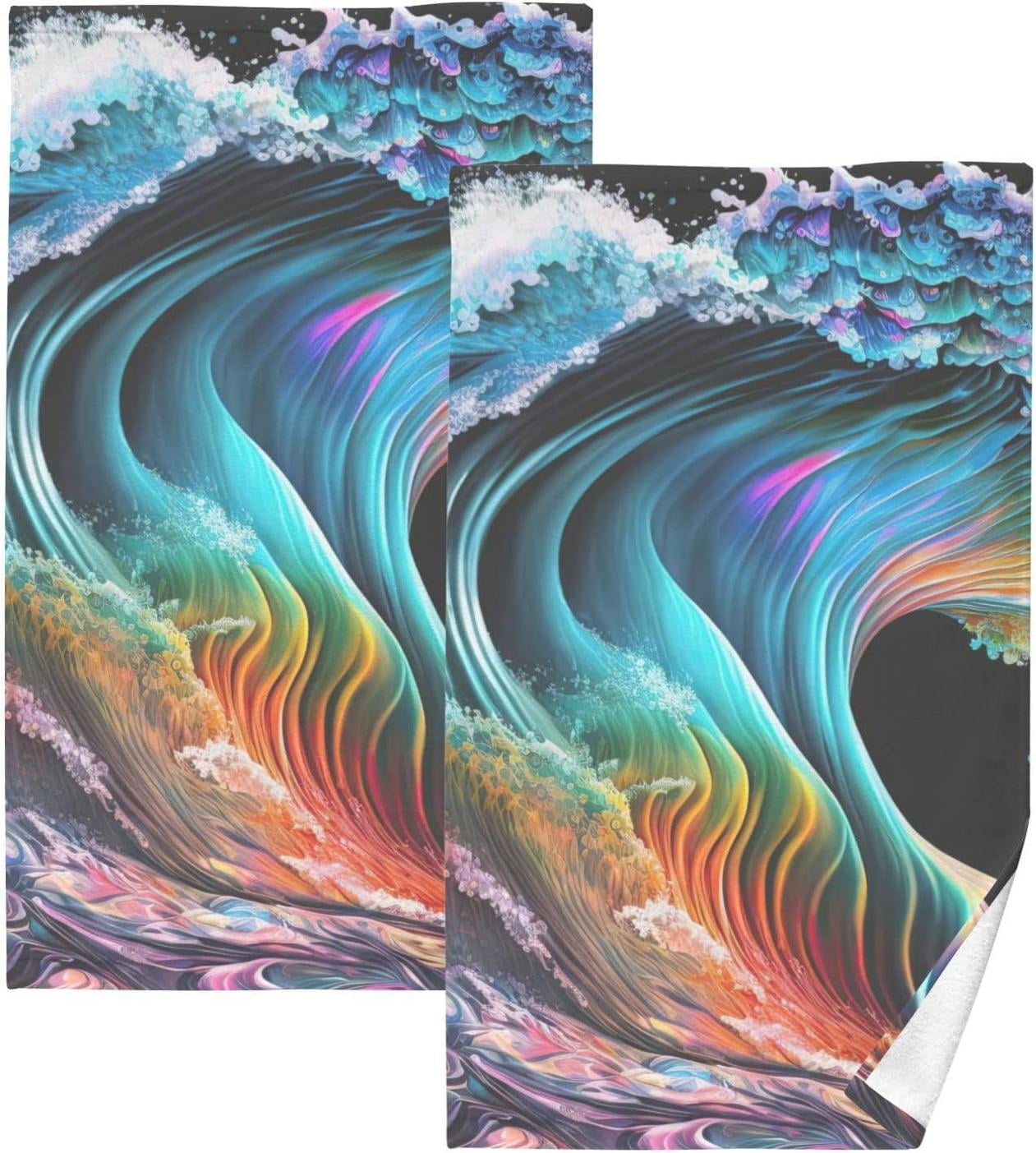 Coolnut Magical Rainbow Wave Hand Towels 2 Pieces, Cotton Bath Towel ...