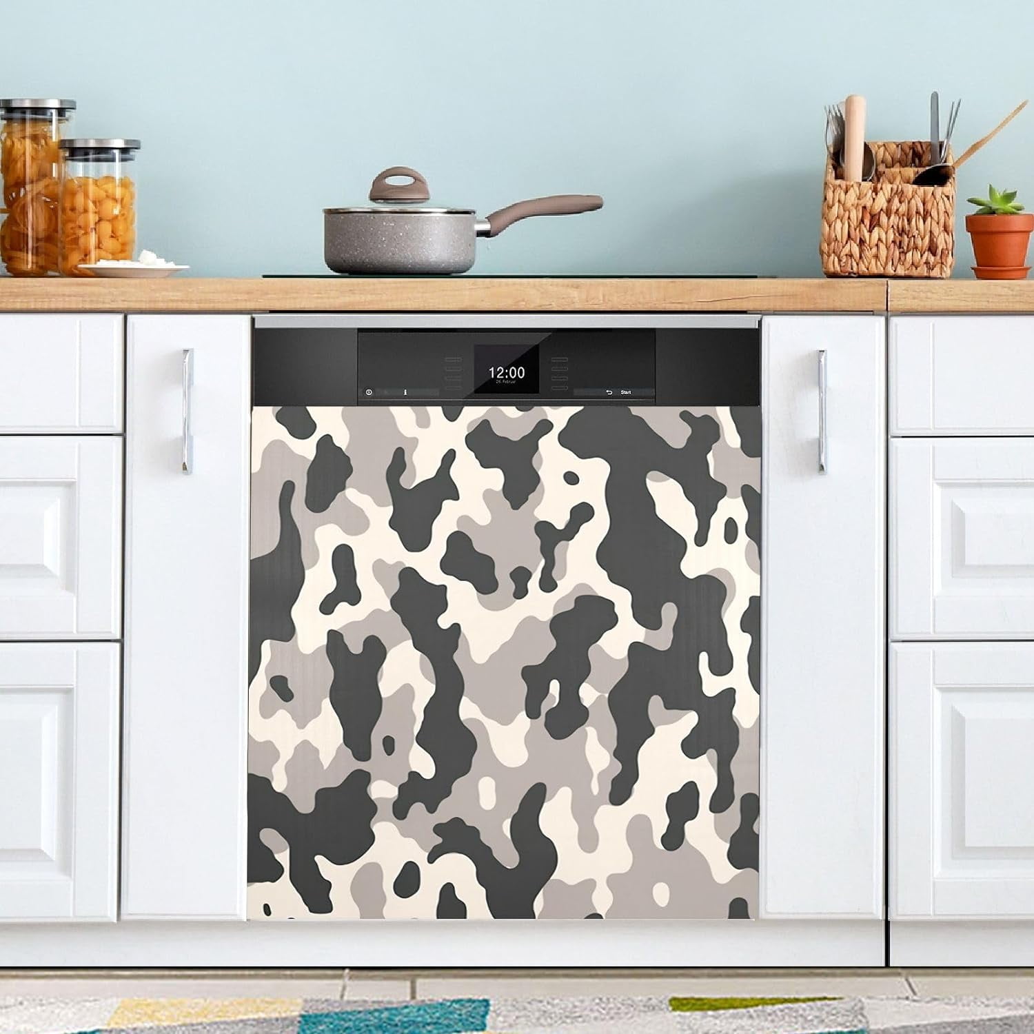 Coolnut Magnetic Dishwasher Stickers Black White Cow Print Kitchen ...