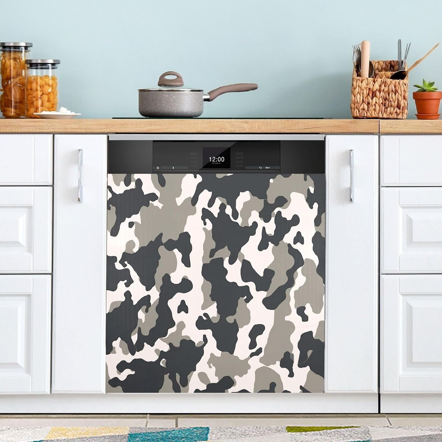 Coolnut Magnetic Dishwasher Stickers Black White Cow Print Kitchen ...