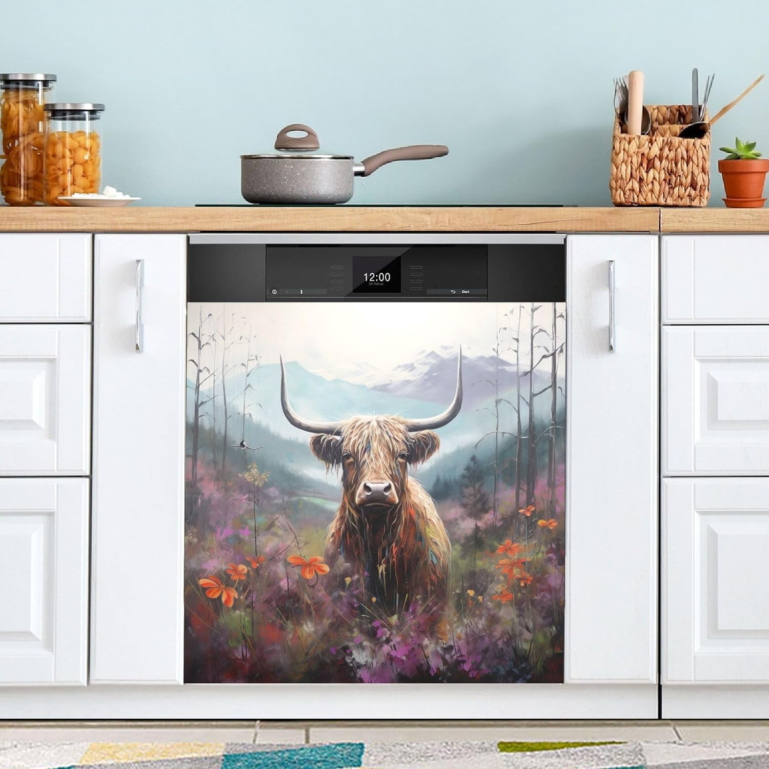 Coolnut Magnetic Dishwasher Stickers Highland Cow Kitchen Dishwasher ...