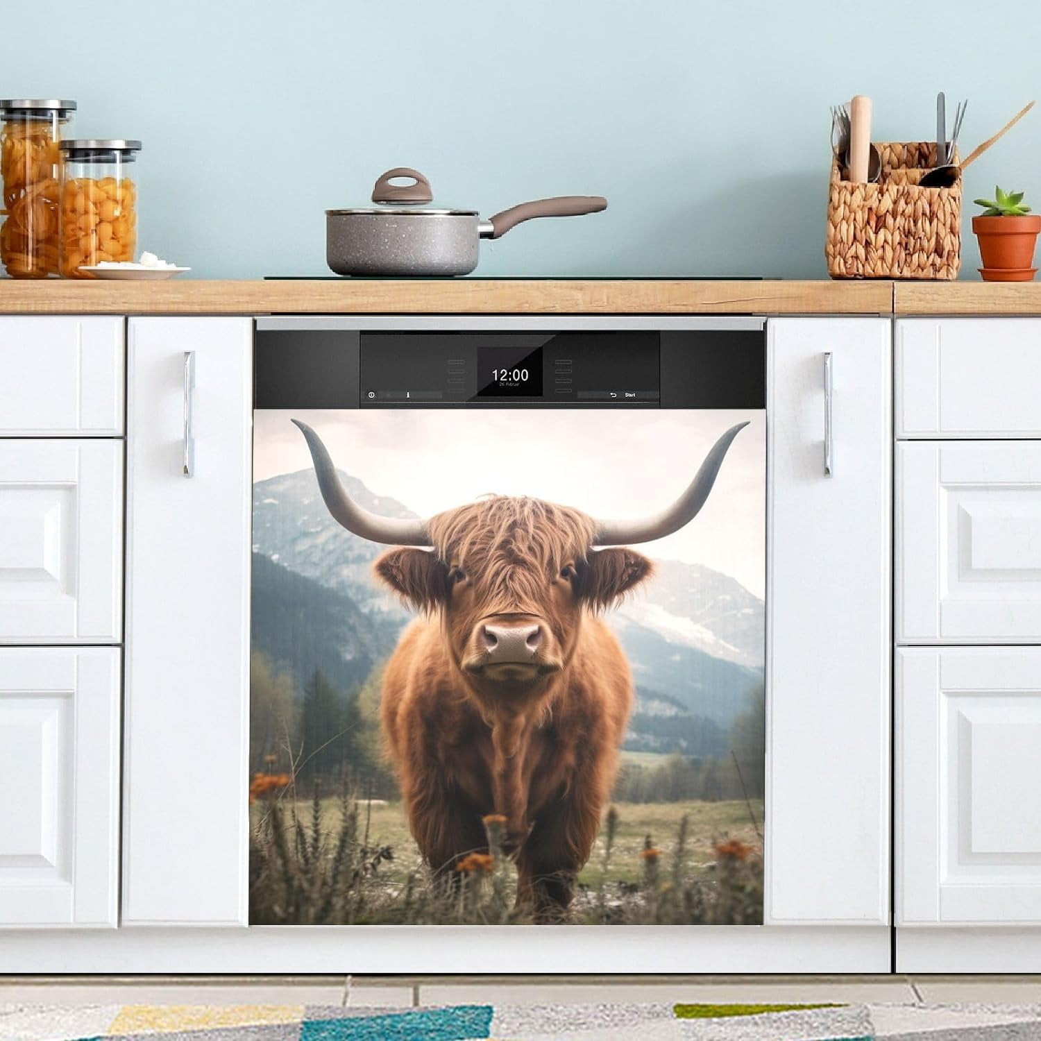 Coolnut Magnetic Dishwasher Stickers Highland Cow Kitchen Dishwasher ...