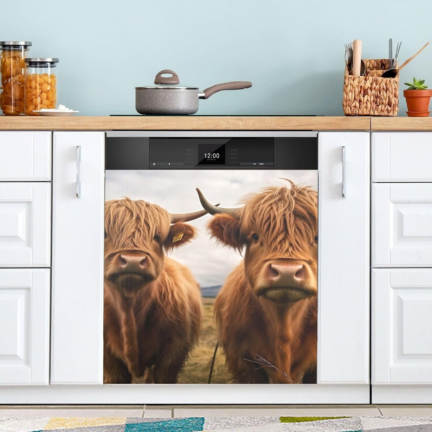 Coolnut Magnetic Dishwasher Stickers Highland Cow Kitchen Dishwasher ...