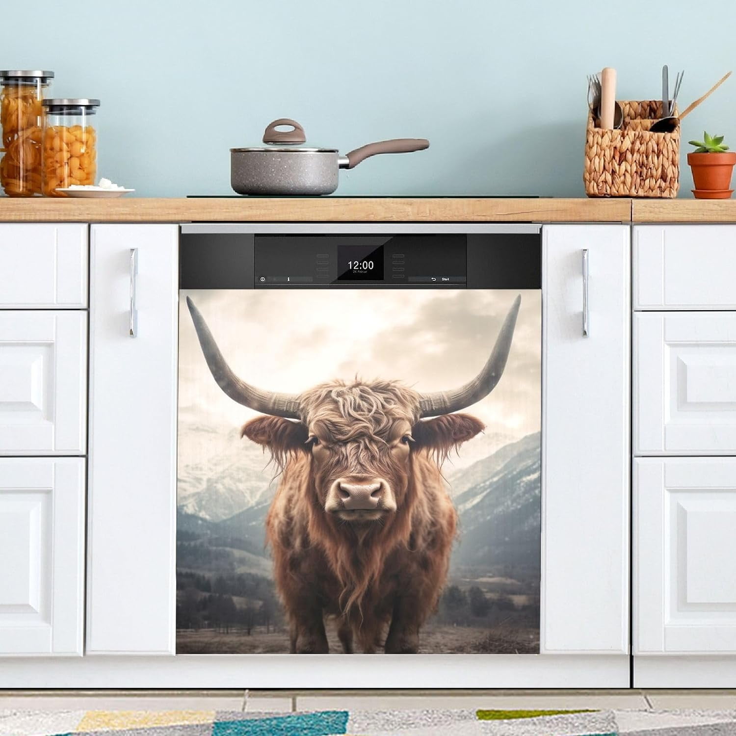 Coolnut Magnetic Dishwasher Stickers Highland Cow Kitchen Dishwasher ...