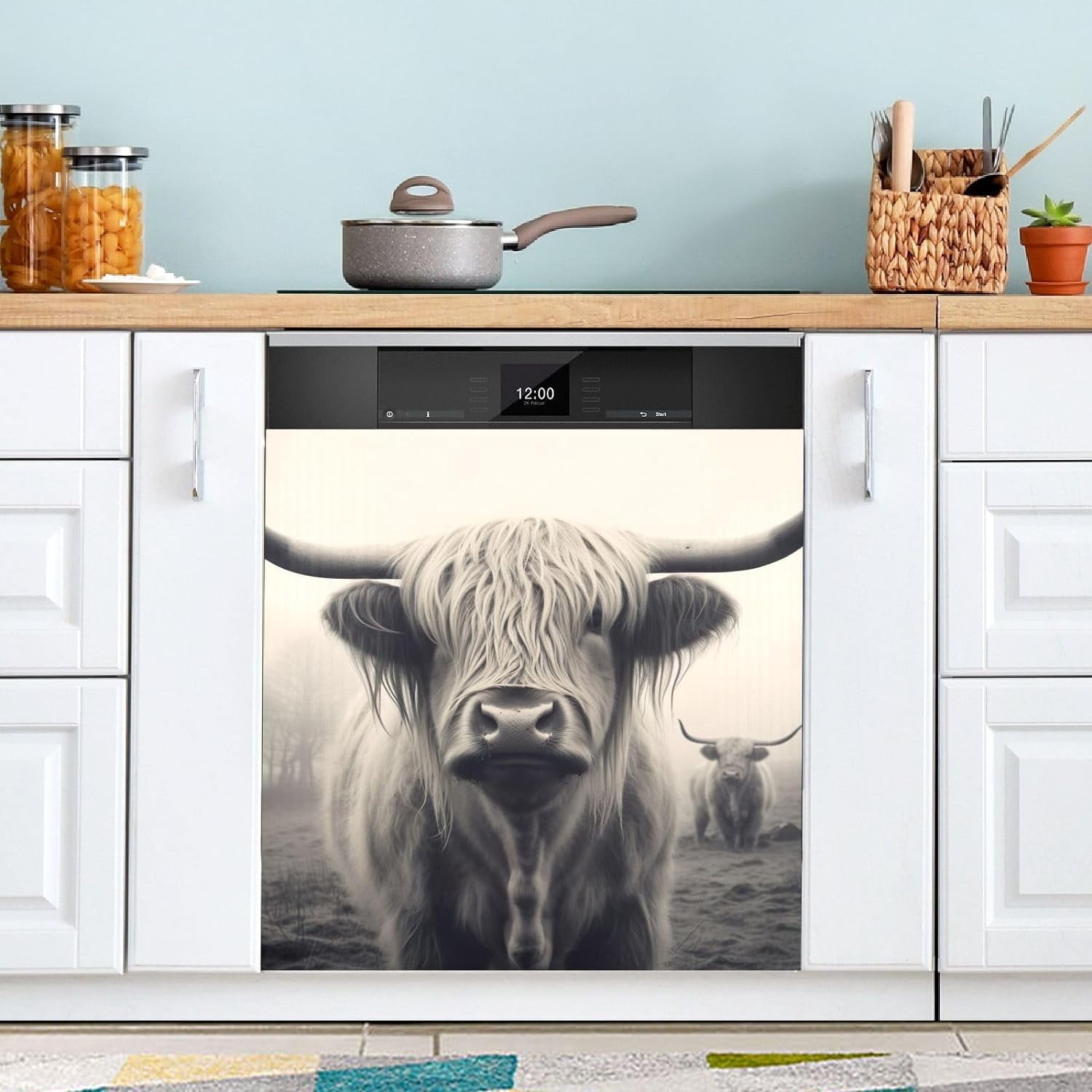 Coolnut Magnetic Dishwasher Stickers Highland Cow Kitchen Dishwasher ...