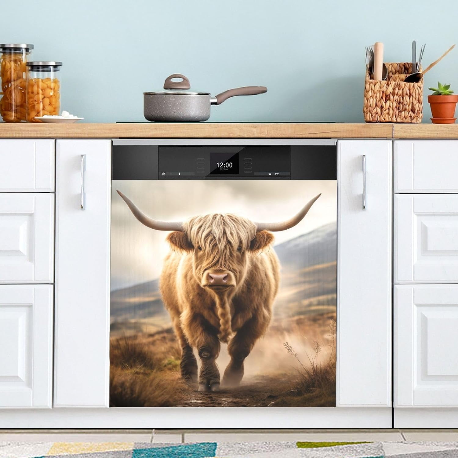 Coolnut Magnetic Dishwasher Stickers Highland Cow Kitchen Dishwasher ...