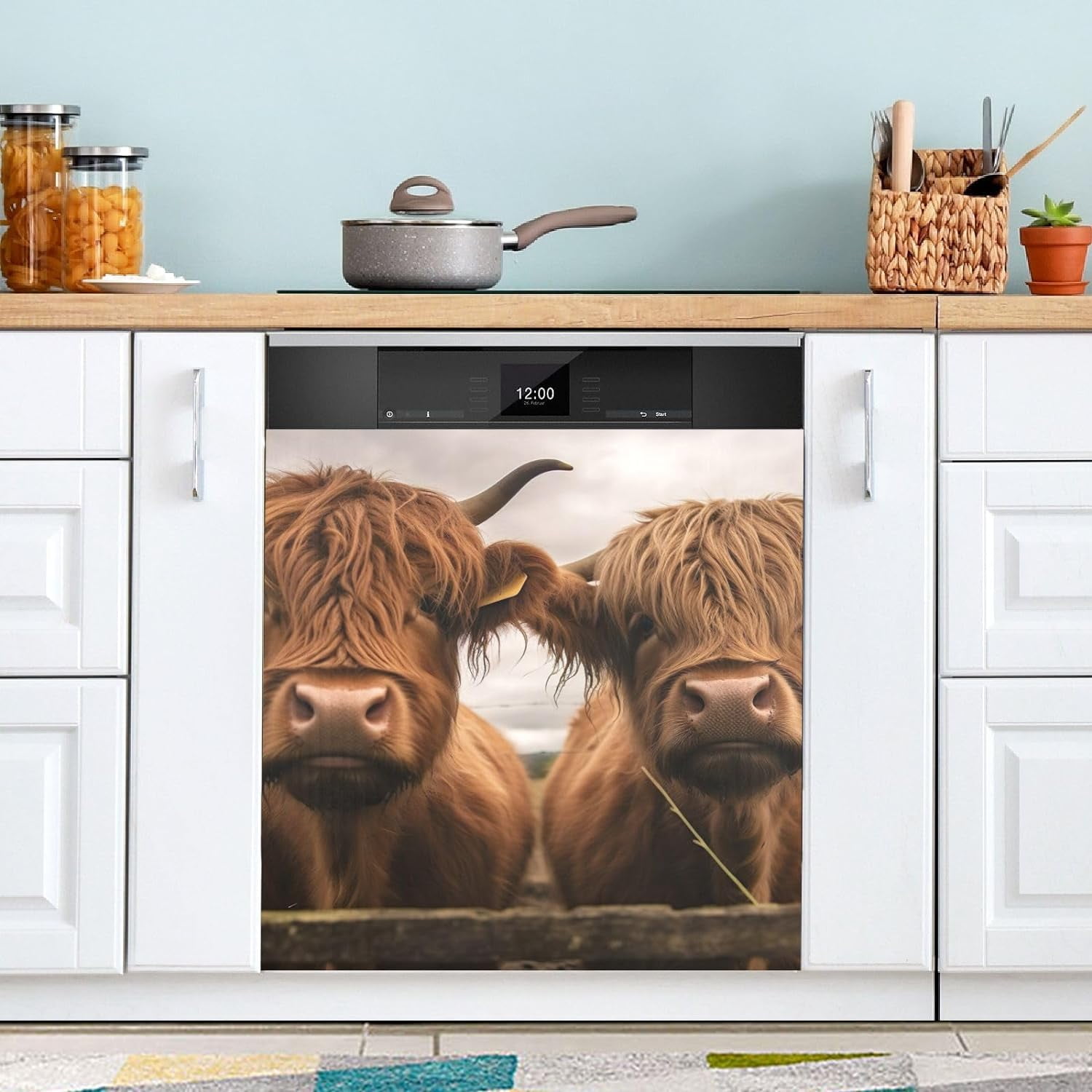 Coolnut Magnetic Dishwasher Stickers Highland Cow Kitchen Dishwasher ...