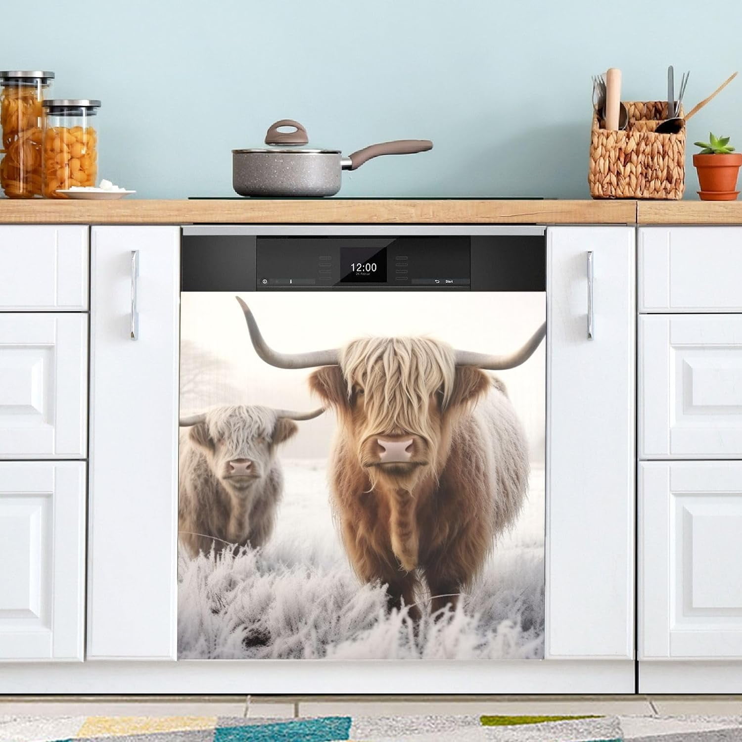 Coolnut Magnetic Dishwasher Stickers Highland Cow Kitchen Dishwasher ...