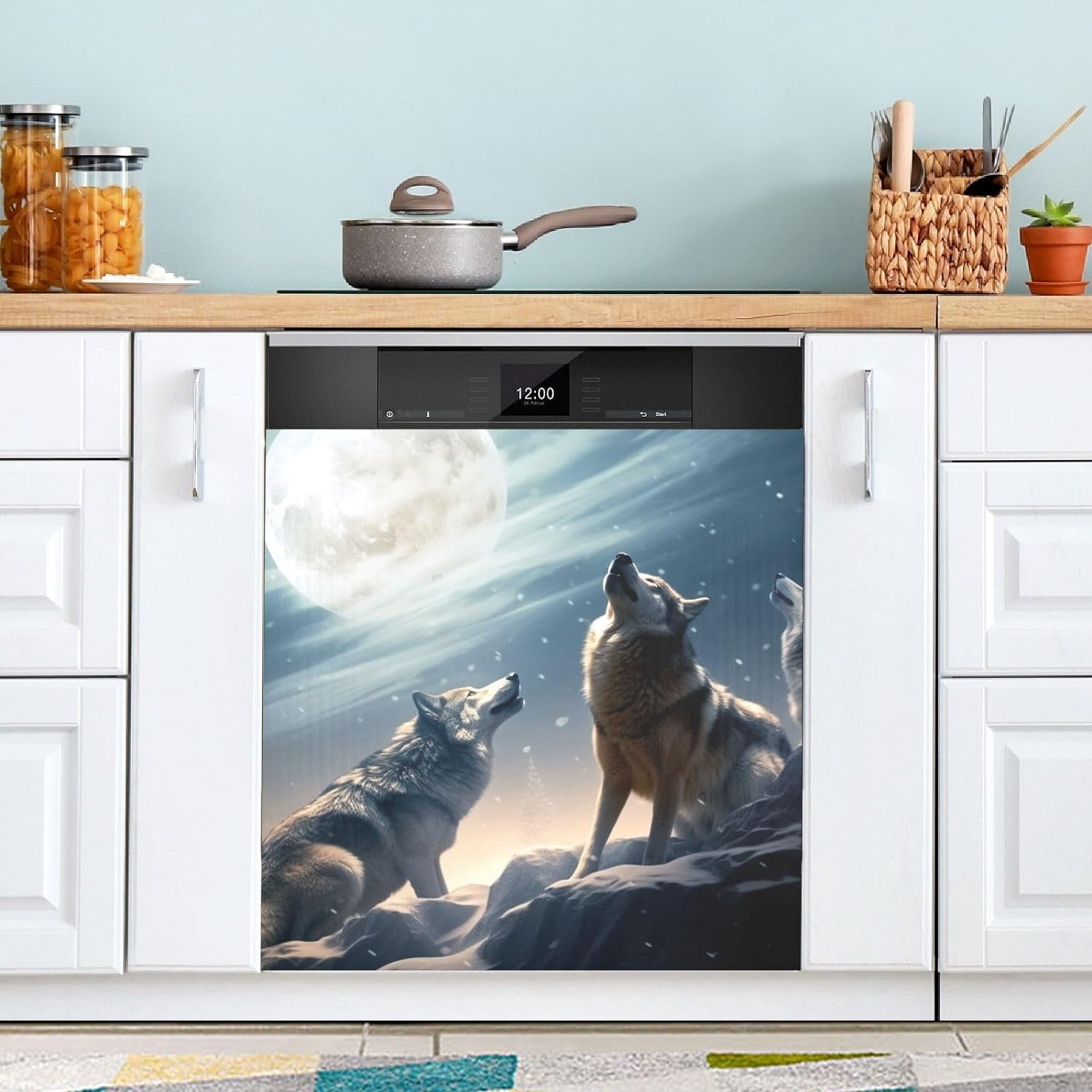 Coolnut Magnetic Dishwasher Stickers Moonlight Wolves Kitchen ...