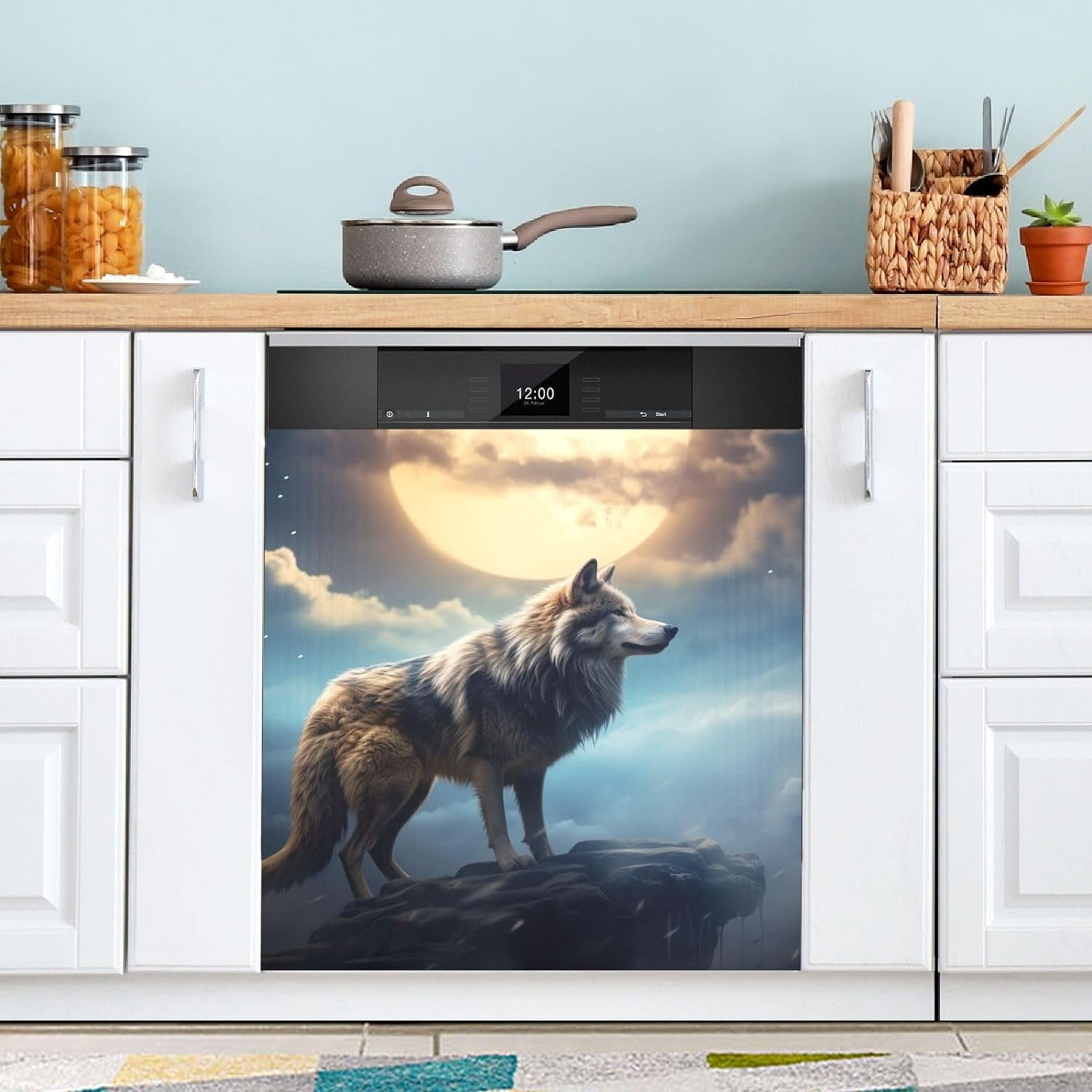 Coolnut Magnetic Dishwasher Stickers Night Wolf Pattern Kitchen ...