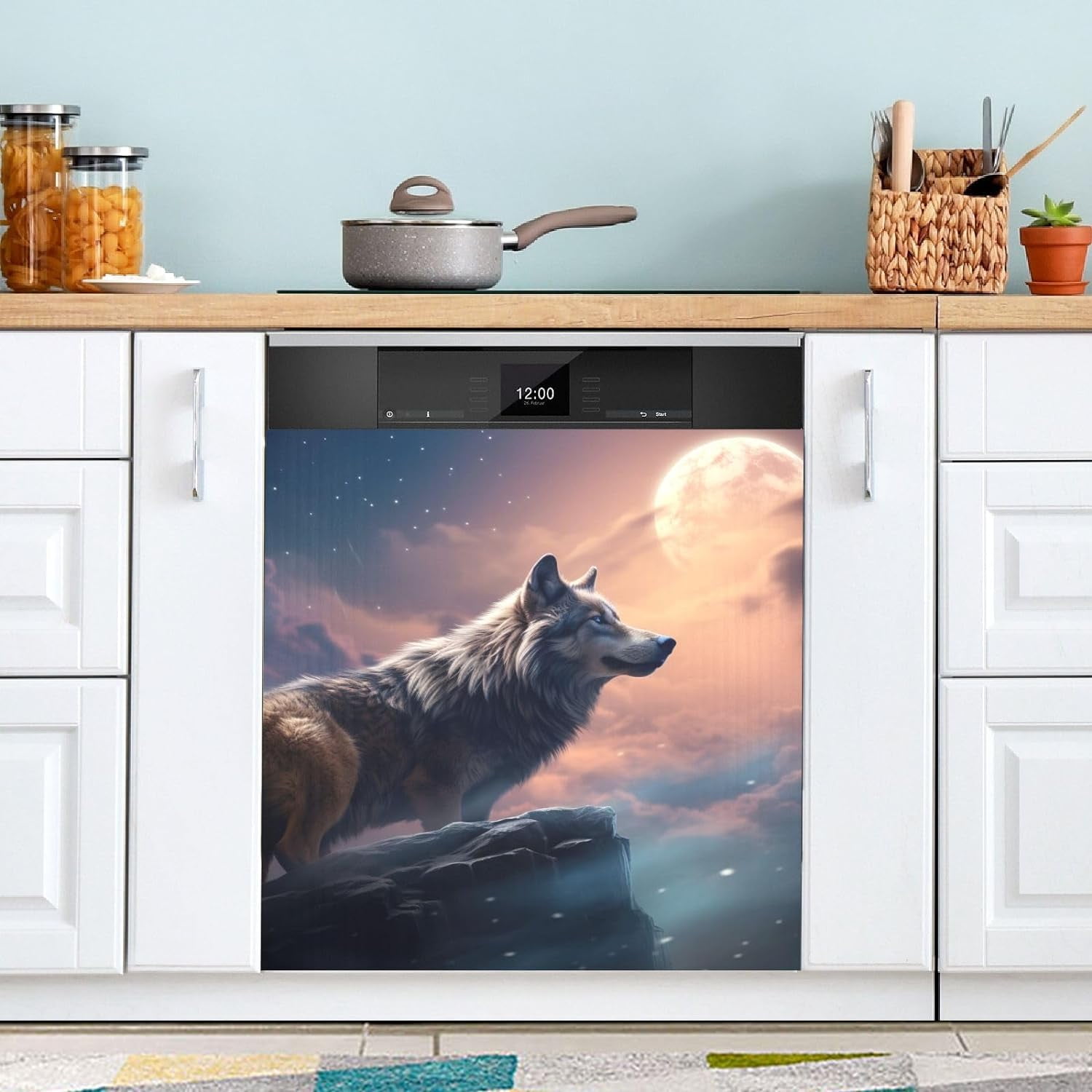 Coolnut Magnetic Dishwasher Stickers Night Wolf Pattern Kitchen ...