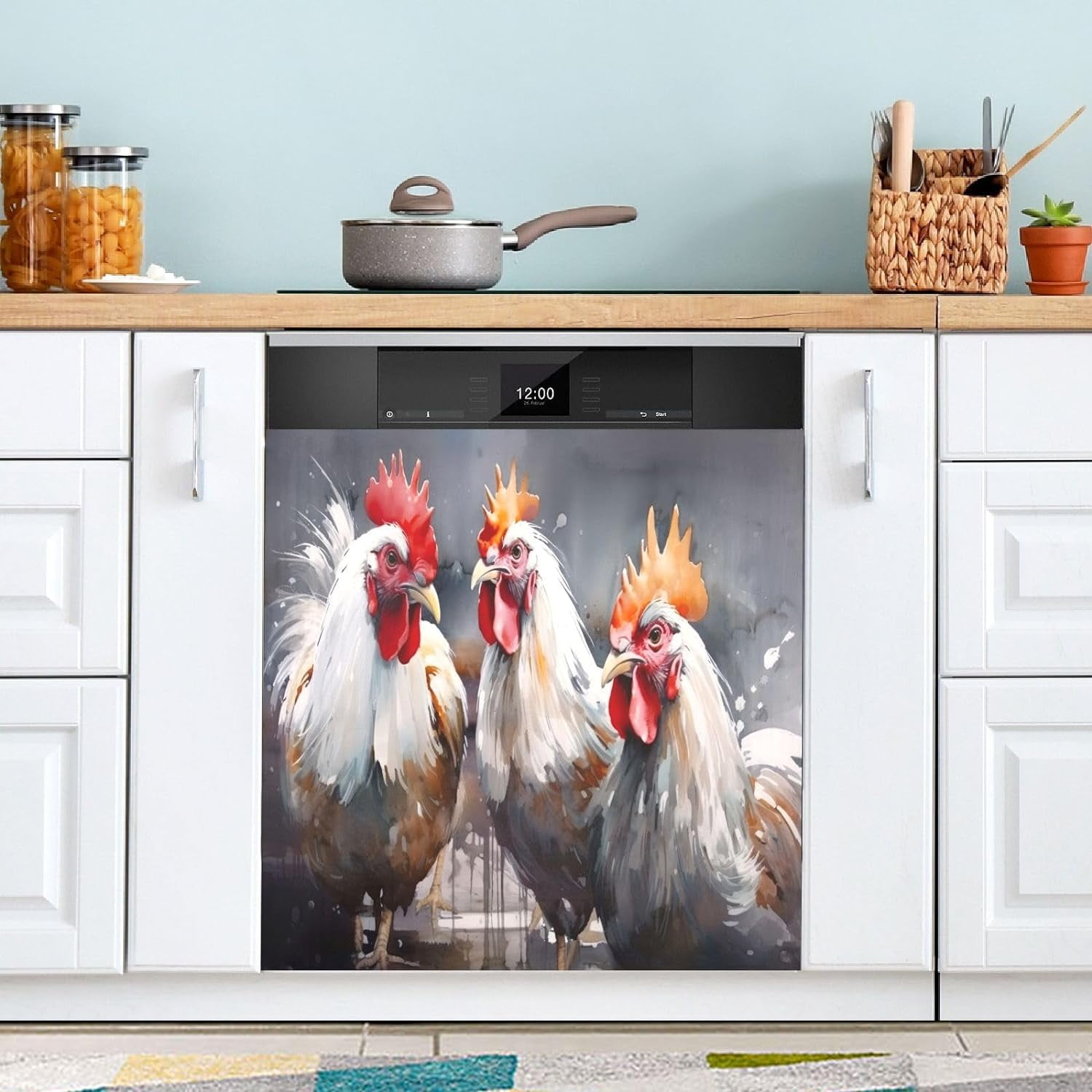 Coolnut Magnetic Dishwasher Stickers Rooster Painting Kitchen ...