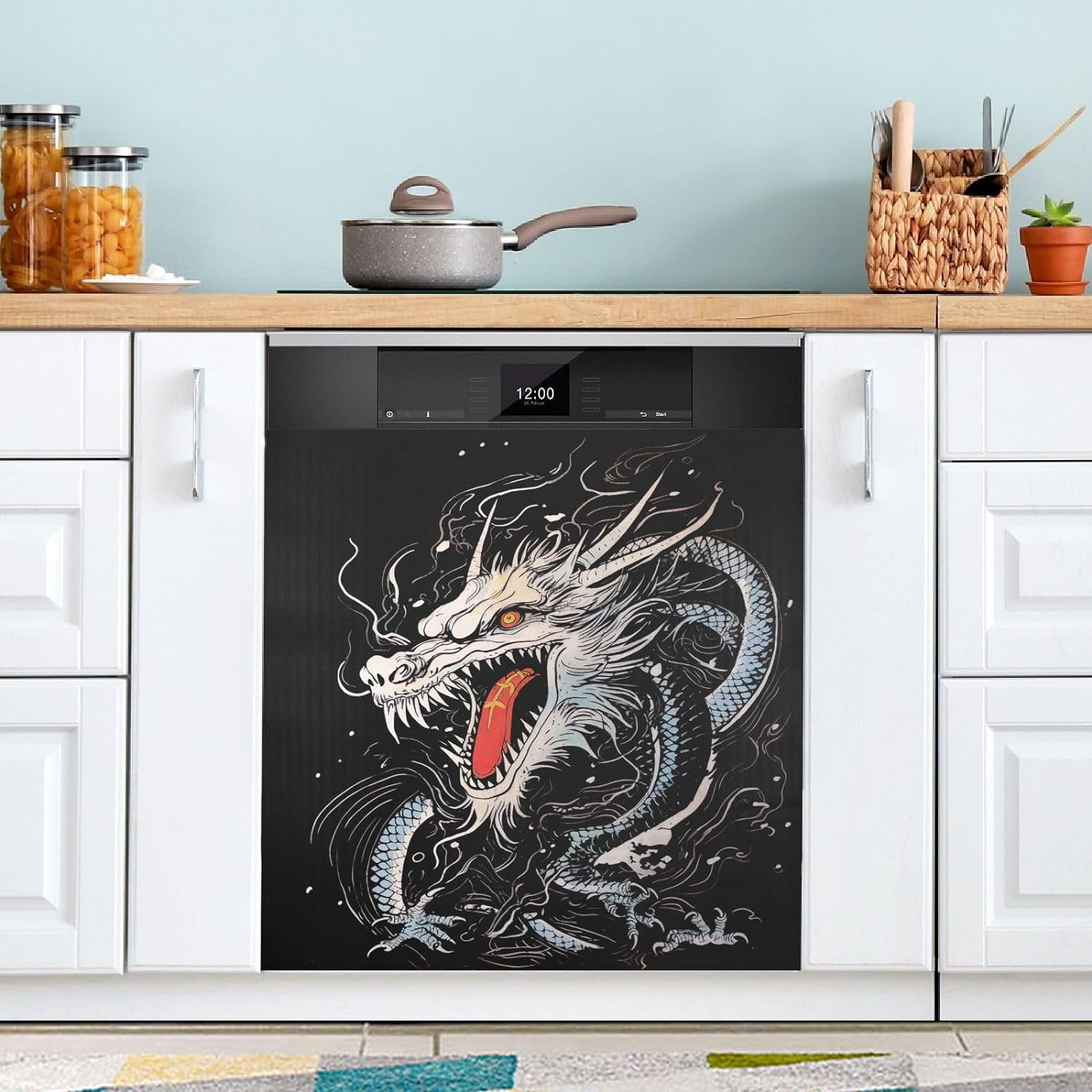Coolnut Magnetic Dishwasher Stickers White Dragon Kitchen Dishwasher ...