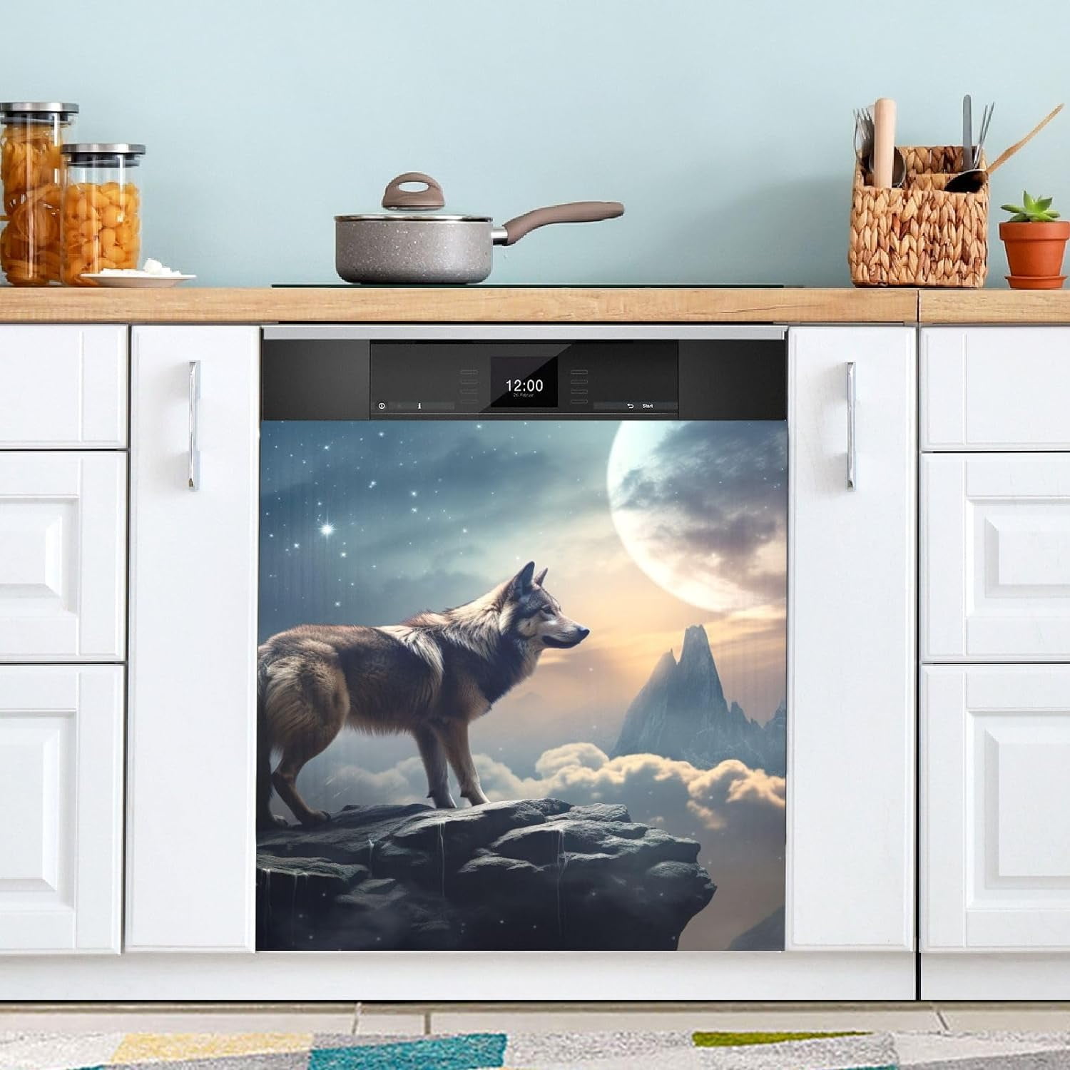 Coolnut Magnetic Dishwasher Stickers Wolf on Starry Night Kitchen ...