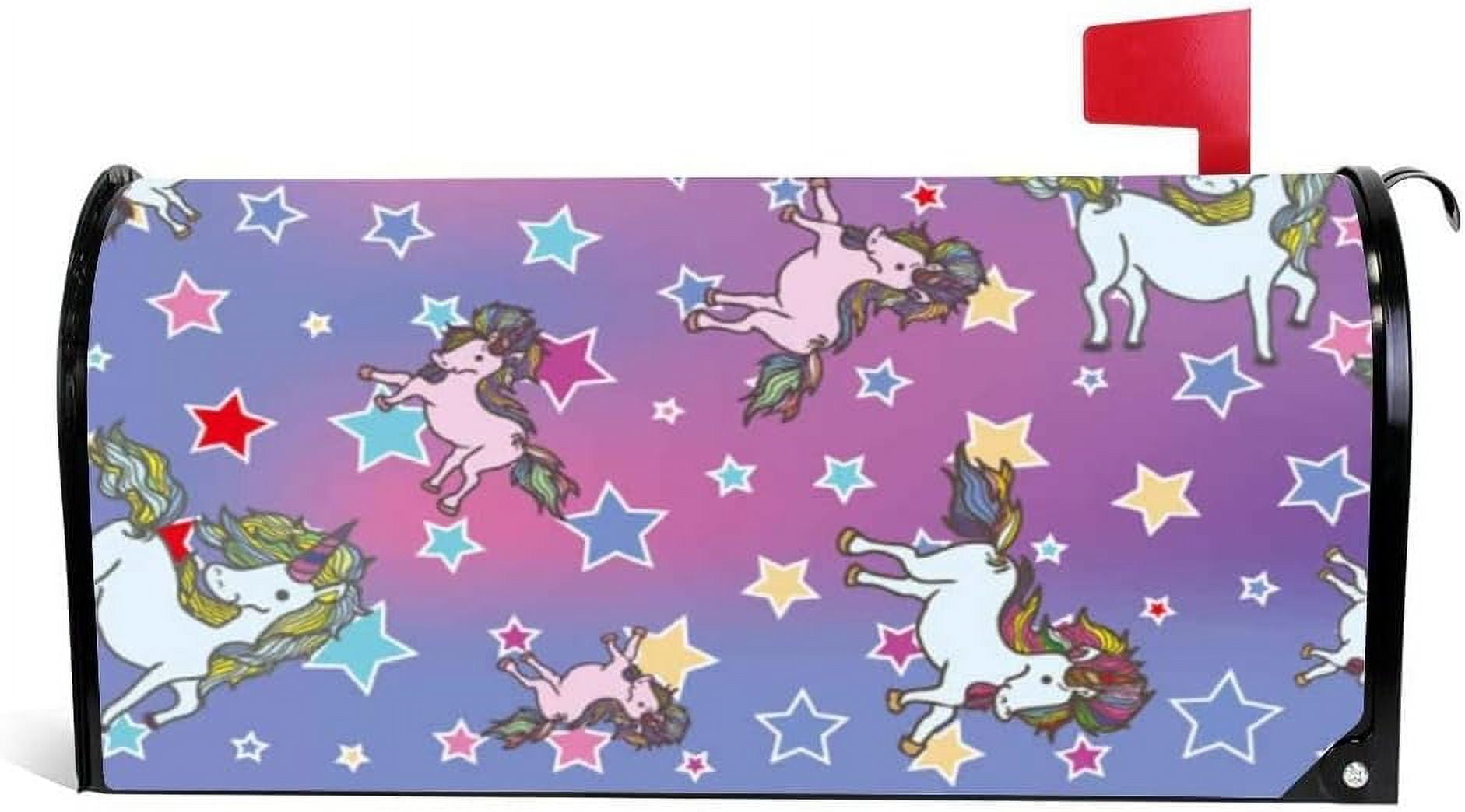 Coolnut Magnetic Mailbox Cover, Cute Unicorn with Colorful Rainbow Post ...
