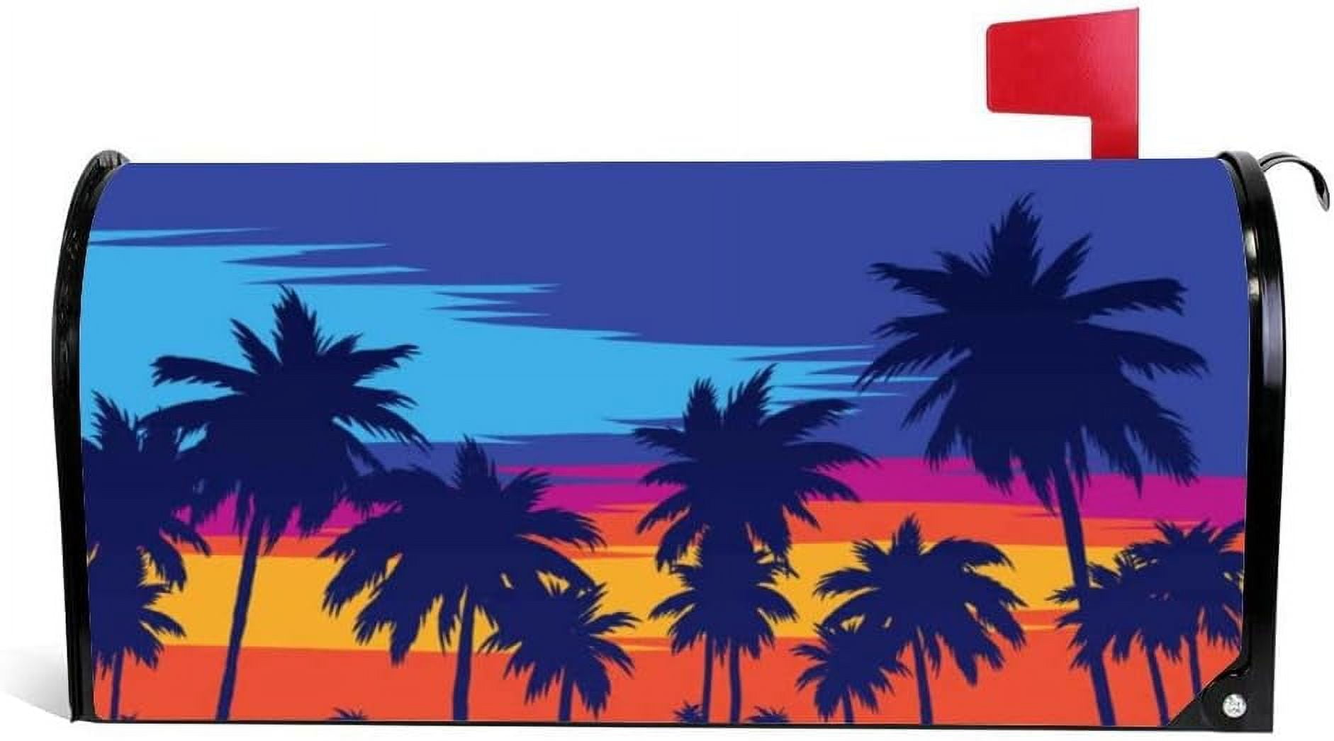 Coolnut Magnetic Mailbox Cover, Evening Beach with Palm Trees Post Mail ...