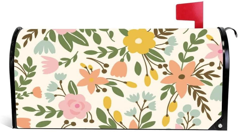 Coolnut Magnetic Mailbox Cover, Flowers Green Leaves Floral Pattern ...