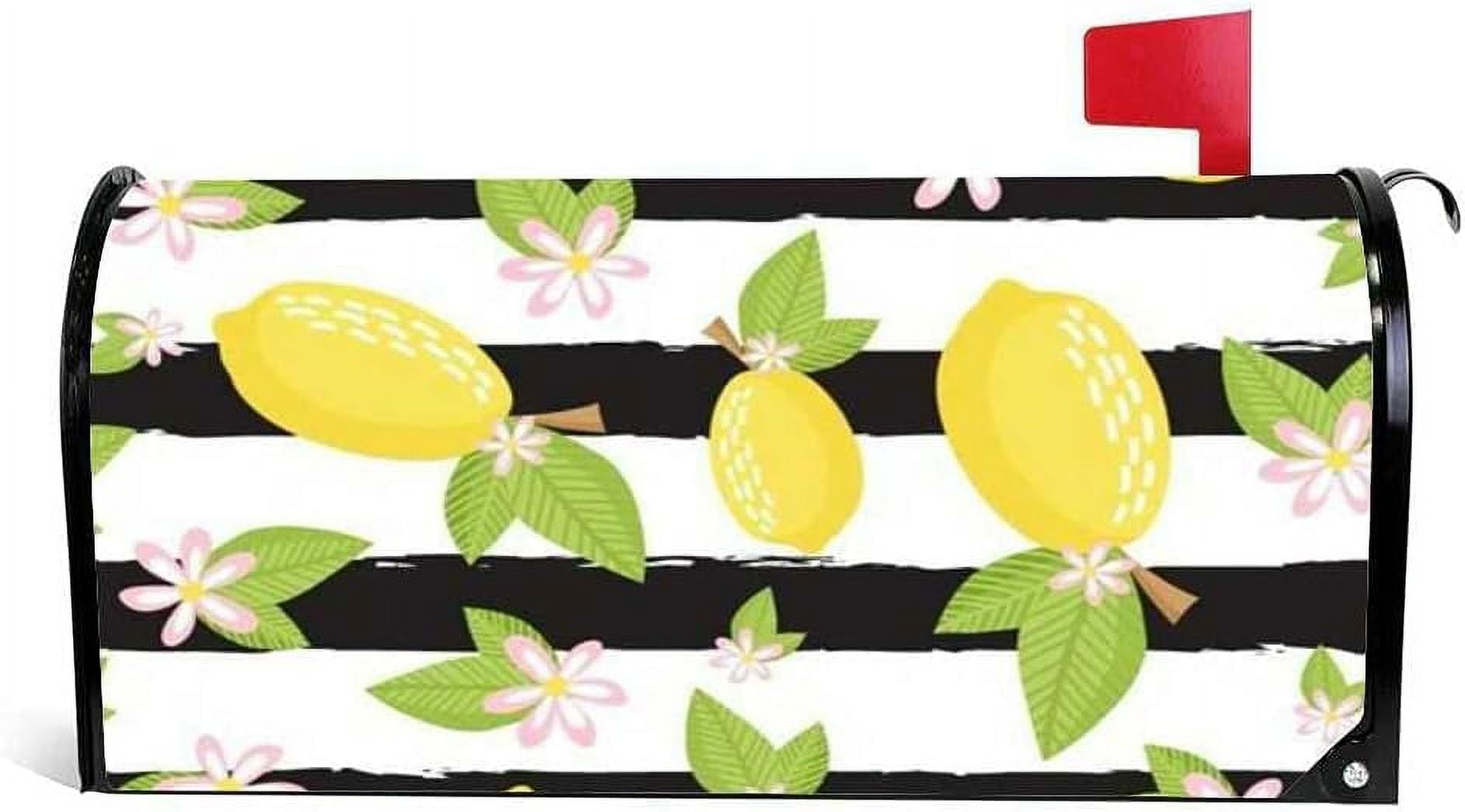 Coolnut Magnetic Mailbox Cover, Lemons On Black White Stripes Post Mail ...