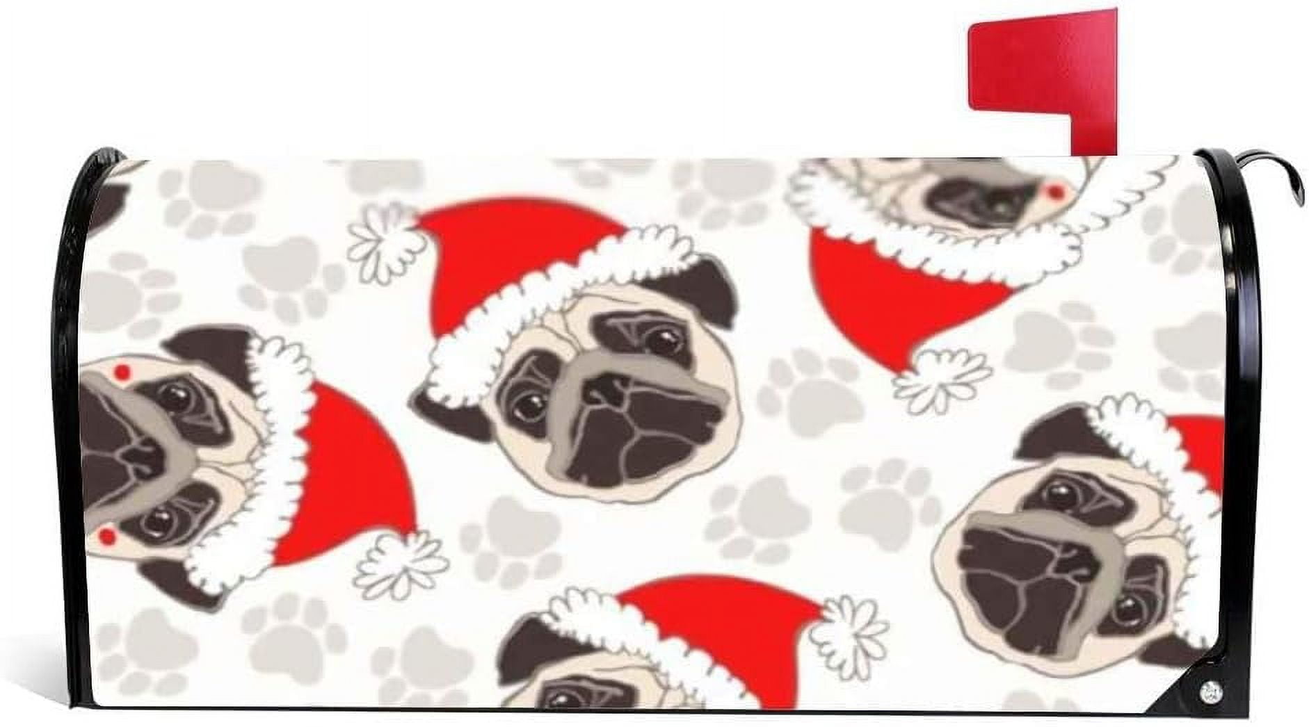 Coolnut Magnetic Mailbox Cover, Pug Dog in Santa's Hat and Traces Post ...