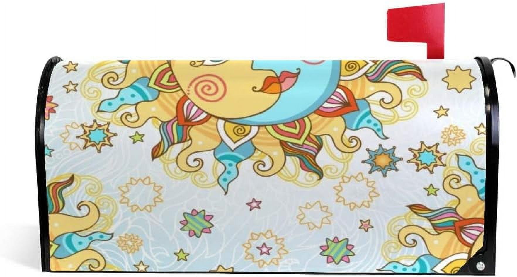 Coolnut Mailbox Cover Blue Pattern Sun Moon and Stars Post Mail Box ...