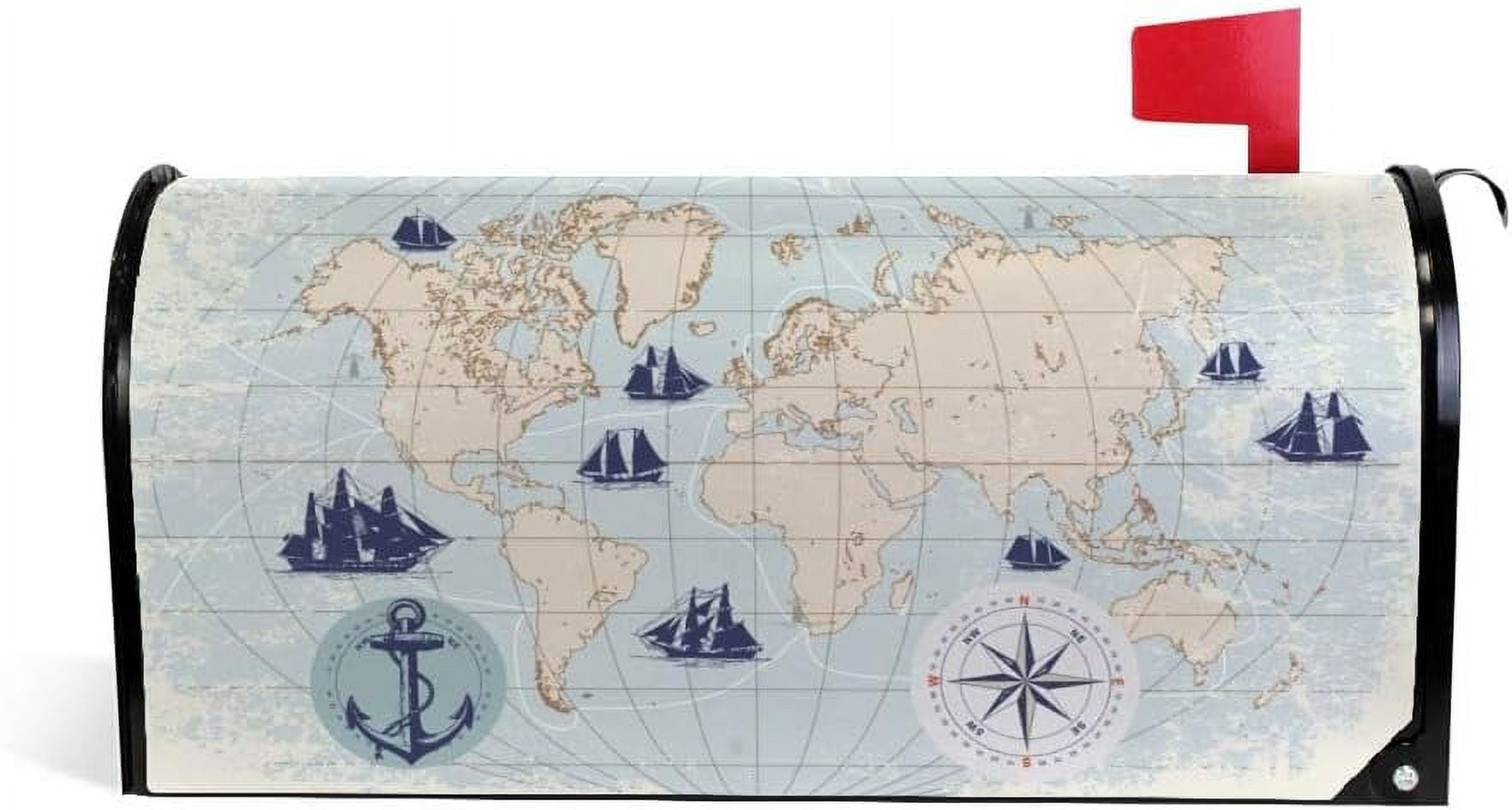 Coolnut Mailbox Cover Retro World Map Post Mail Box Cover Magnetic Mail ...