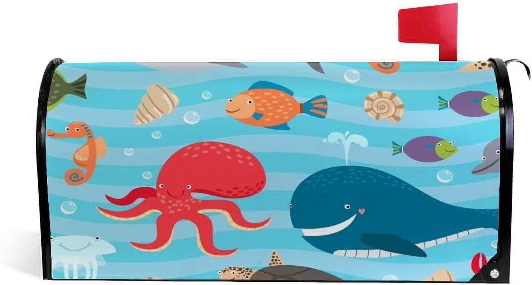 Coolnut Mailbox Cover Sea Creatures On Blue Waves Post Mail Box Cover ...