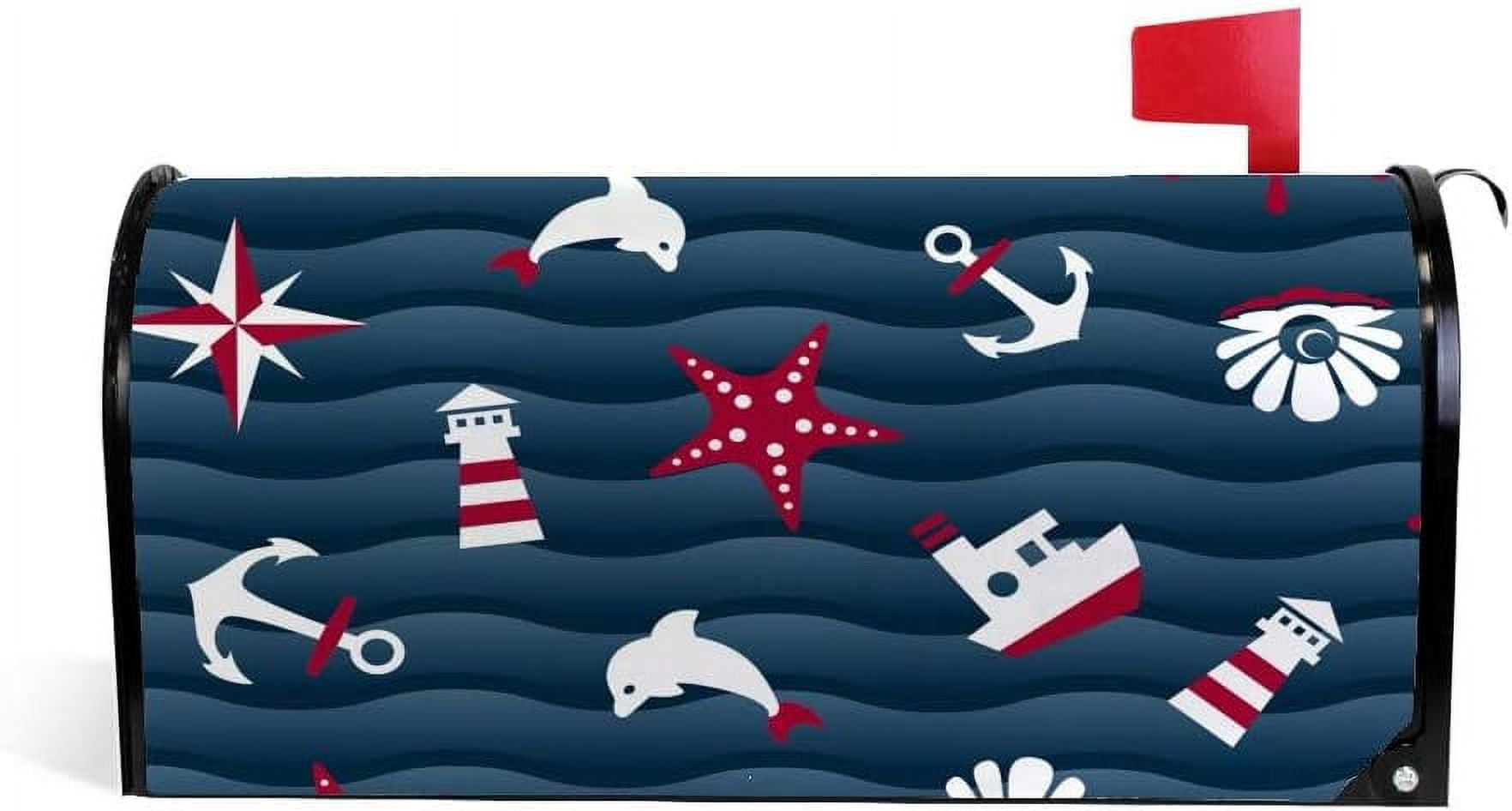 Coolnut Mailbox Cover Sea Symbols On Blue Wavy Post Mail Box Cover ...