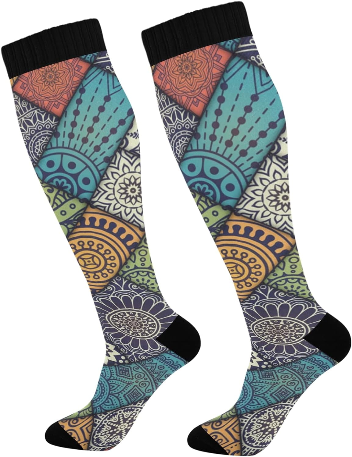 Coolnut Mandala Compression Socks, 1 Pack Women Men Long Stocking (20 ...