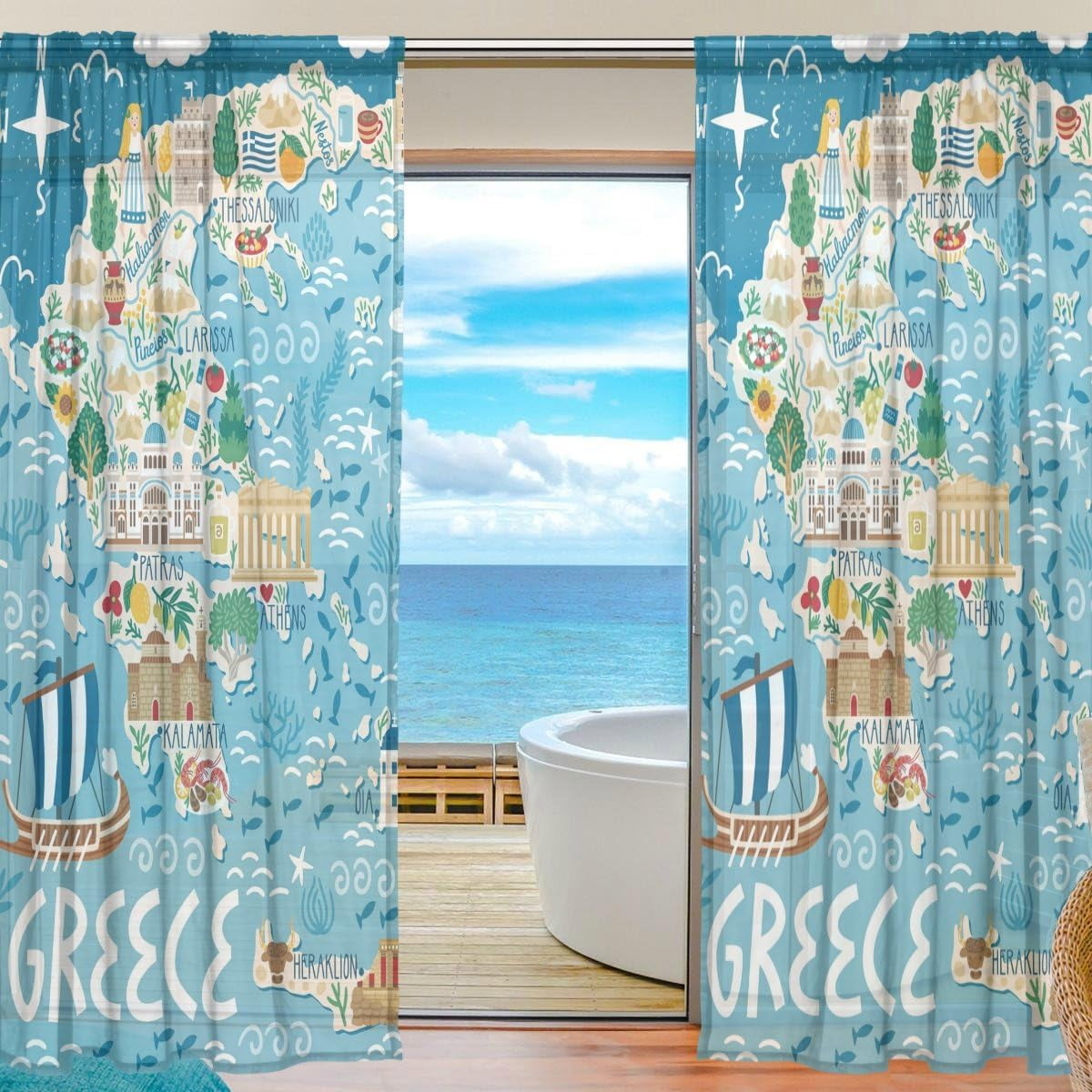 Coolnut Map of Greece Sheer Gauze Door Curtain Window Curtain Drapes ...