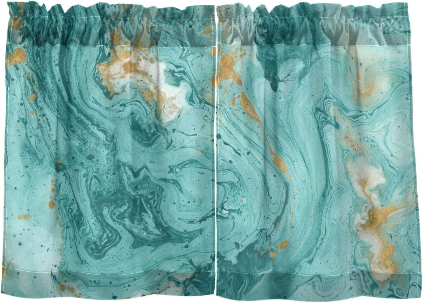 Coolnut Marble Texture Kitchen Curtains 2 Panels, UV Protected Tier ...