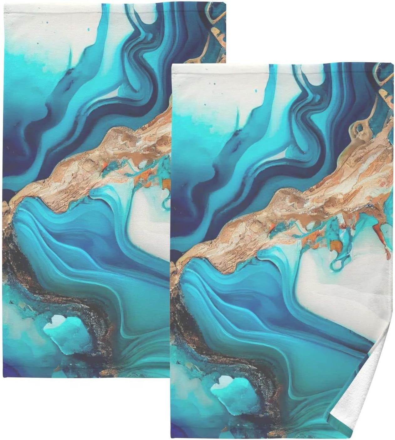 Coolnut Marbled Abstract Blue Hand Towels 2 Pieces, Cotton Bath Towel ...