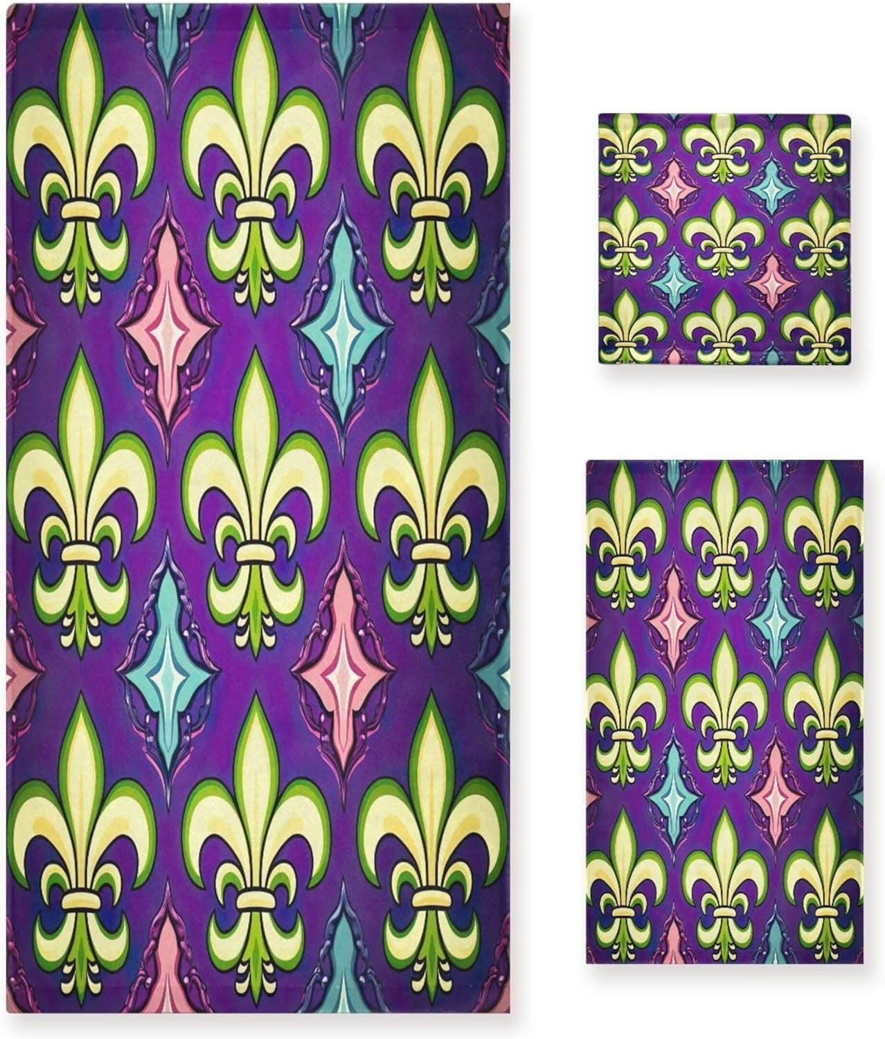 Coolnut Mardi Gras Bathroom Towel Set of 3 with Hand Towel, Wash Cloths ...
