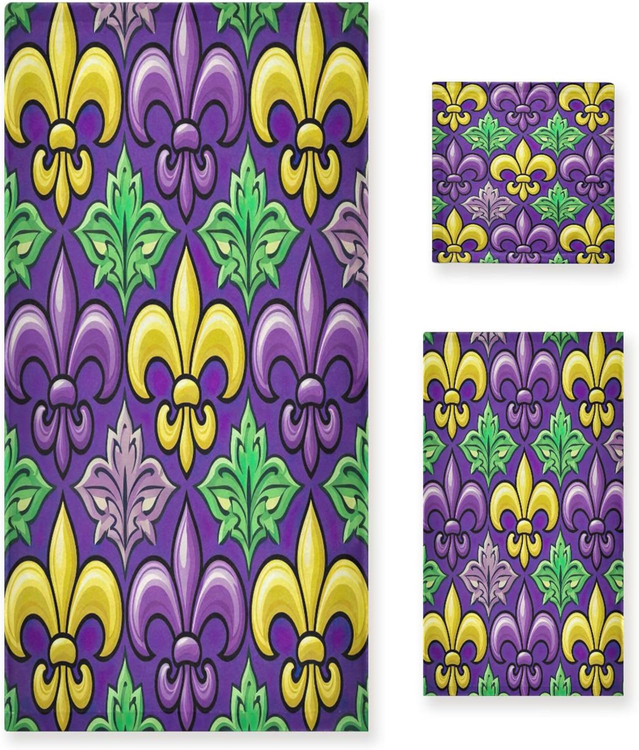 Coolnut Mardi Gras Bathroom Towel Set of 3 with Hand Towel, Wash Cloths ...