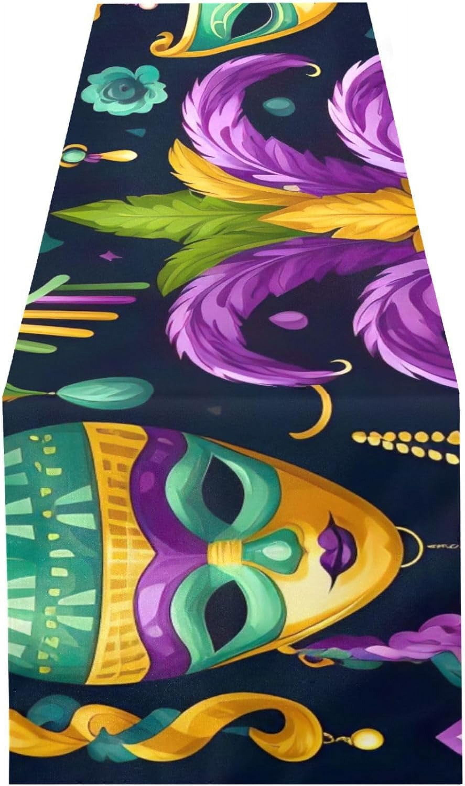 Coolnut Mardi Gras Carnival Mask Feathers Table Runner 18x72in,Coffee ...