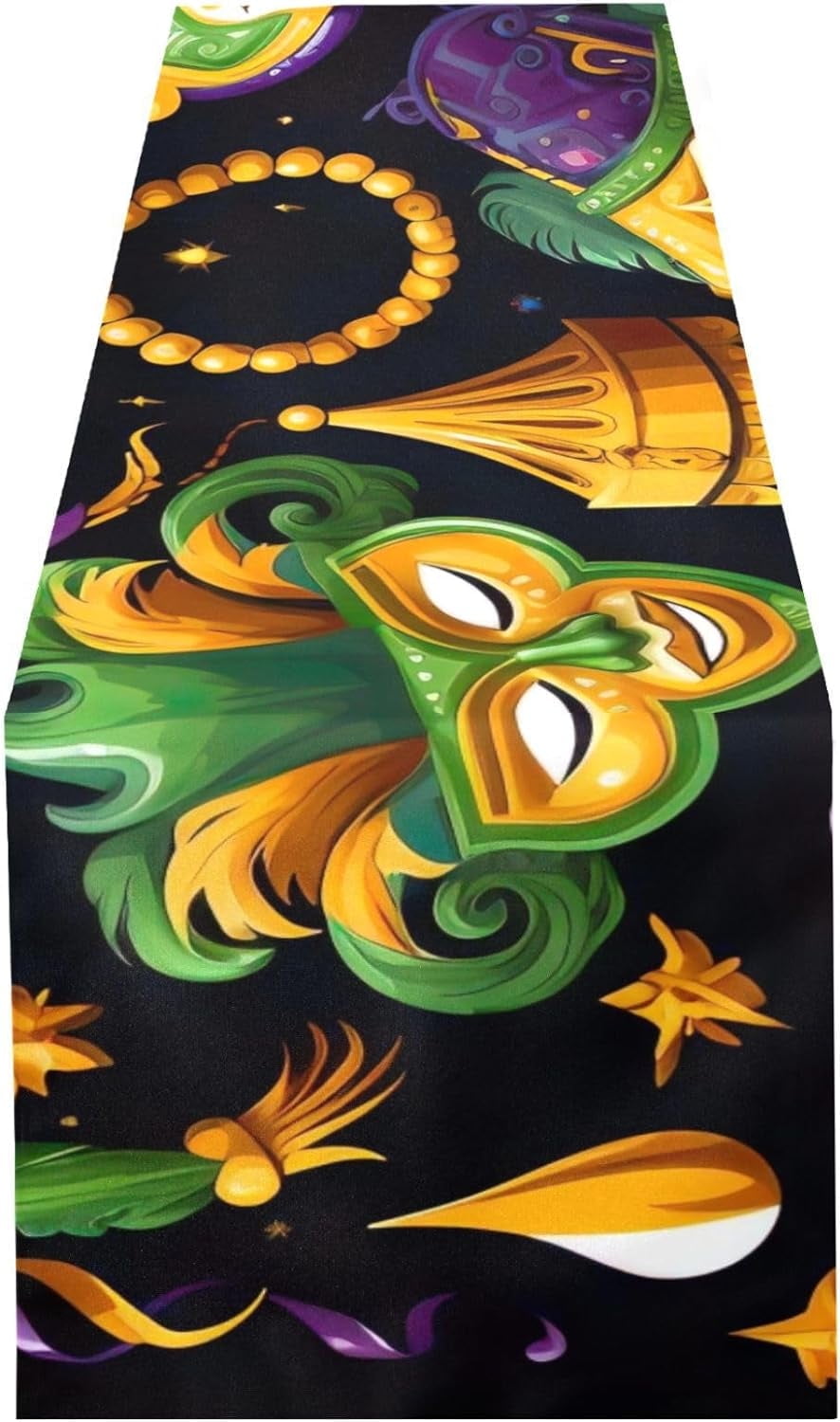 Coolnut Mardi Gras Carnival Mask Feathers Table Runner 18x72in,Coffee ...